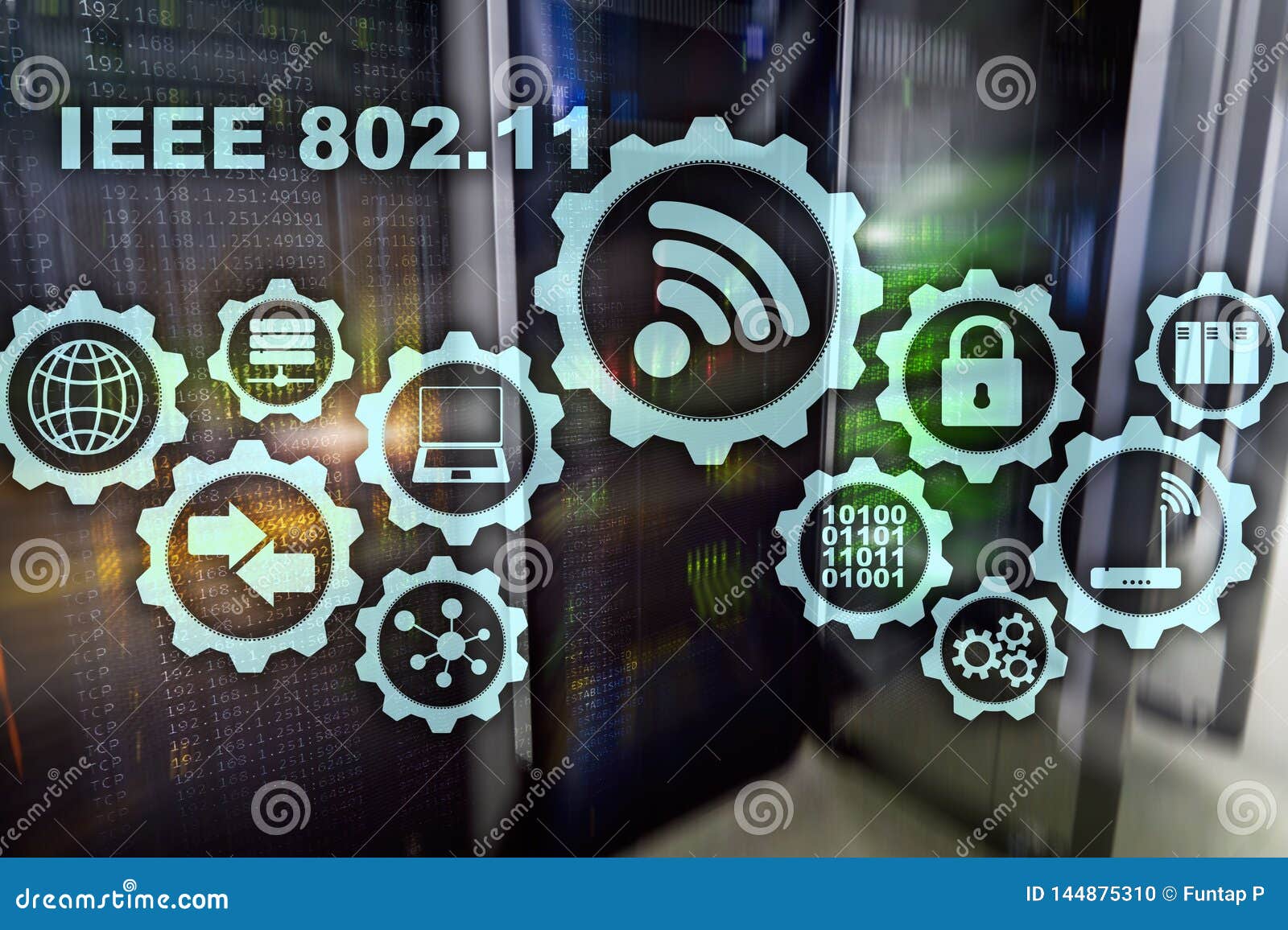 Wireless Data Transmission Concept IEEE 802.11. Server Background Stock ...