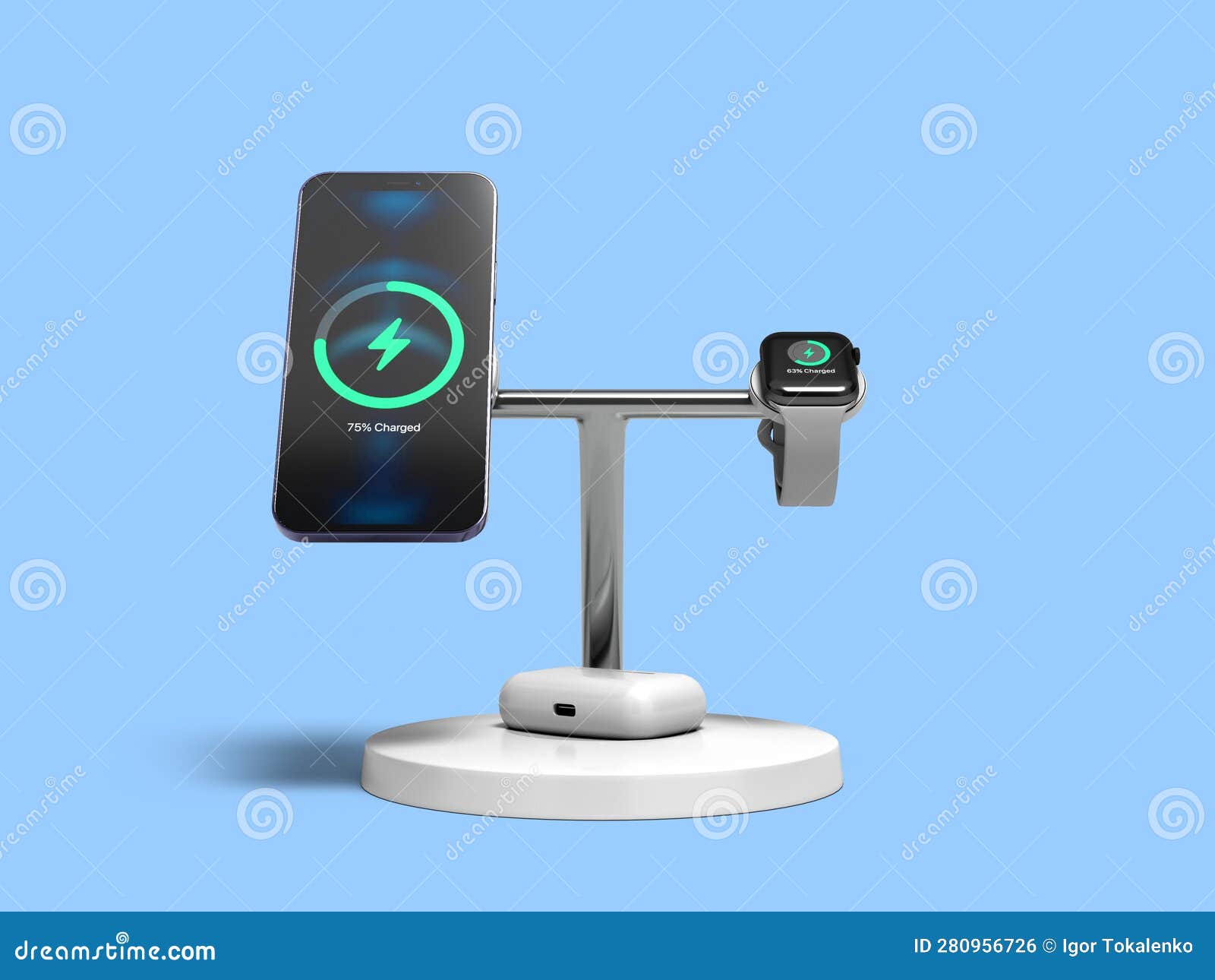 Wireless Device Charger with Smatrphone and Smartwatch Front View 3d ...