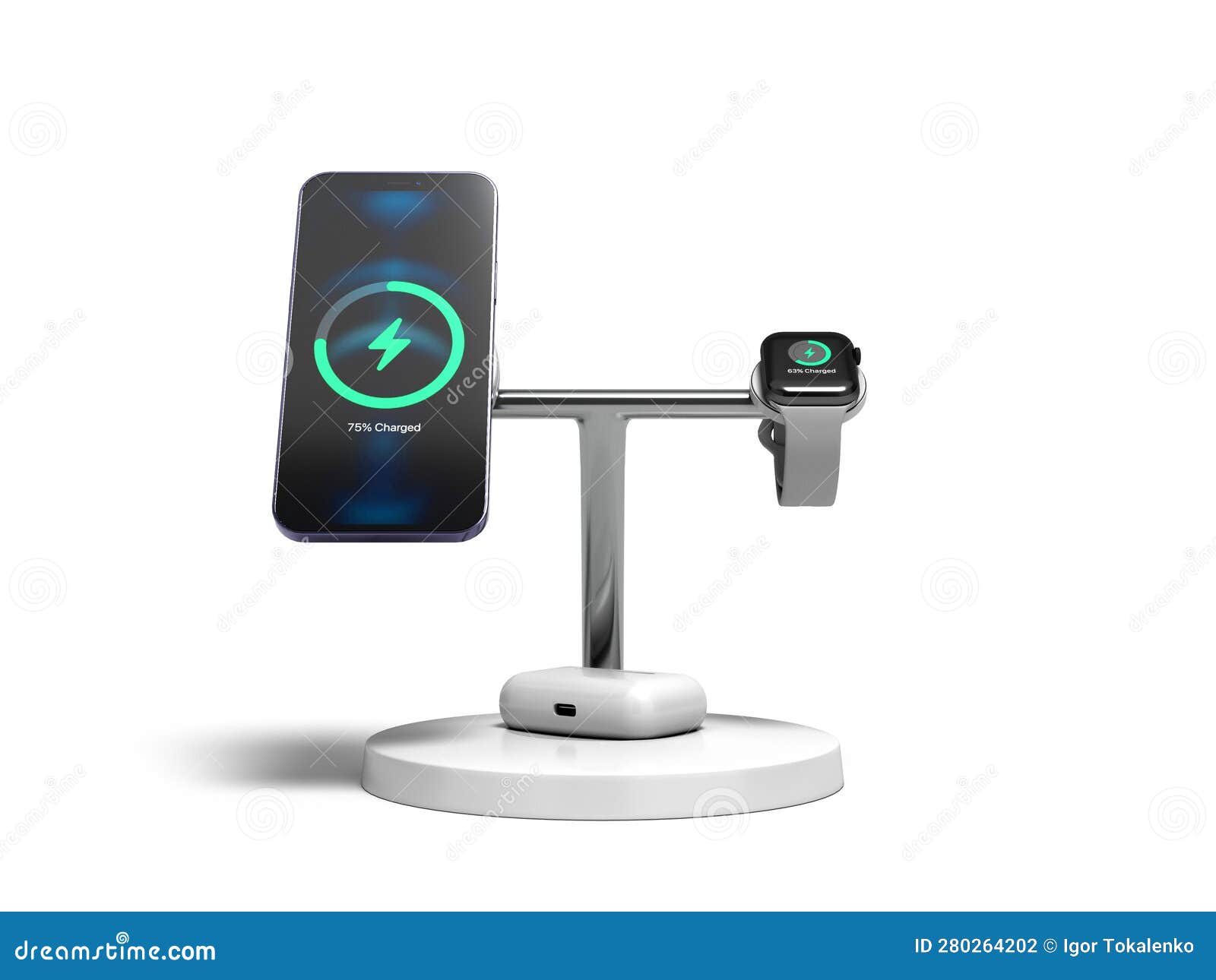 Wireless Device Charger with Smatrphone and Smartwatch Front View 3d ...