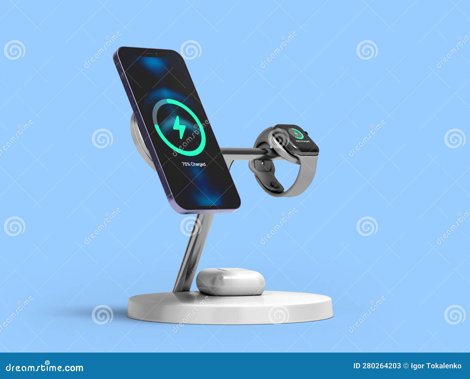 Wireless Device Charger with Smatrphone and Smartwatch Perspective View ...