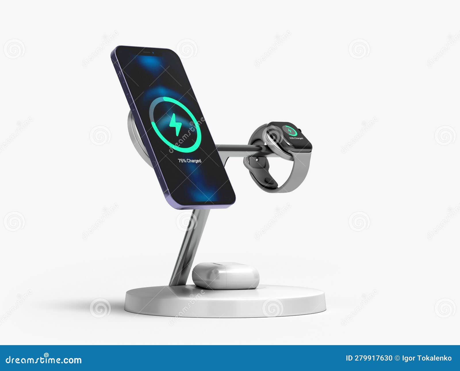 Wireless Device Charger with Smatrphone and Smartwatch Perspective View ...