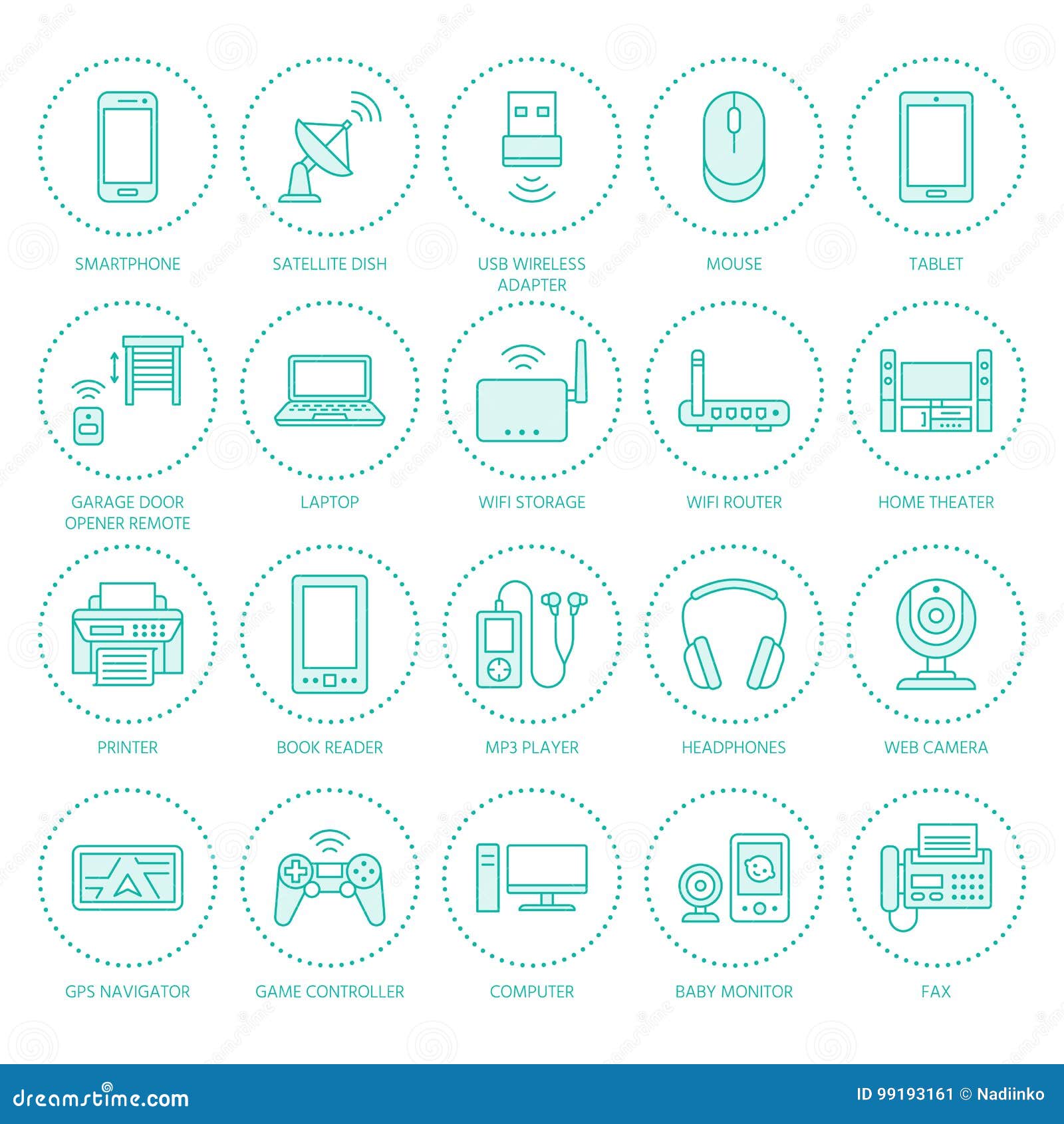 Wireless Devices Flat Line Icons. Stock Vector - Illustration of flat ...