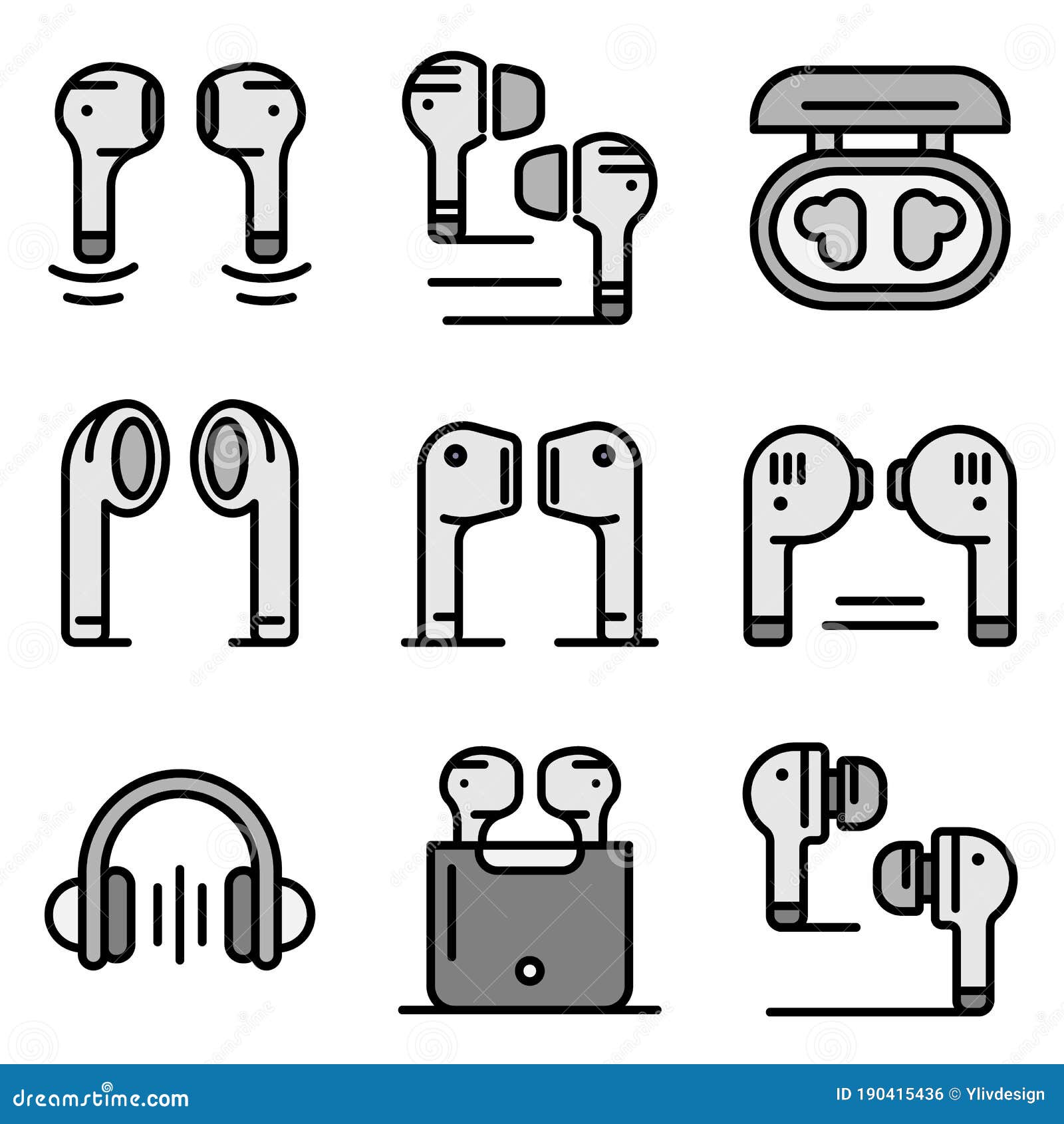 Wireless Earbuds Icons Set Vector Flat Stock Vector - Illustration of ...