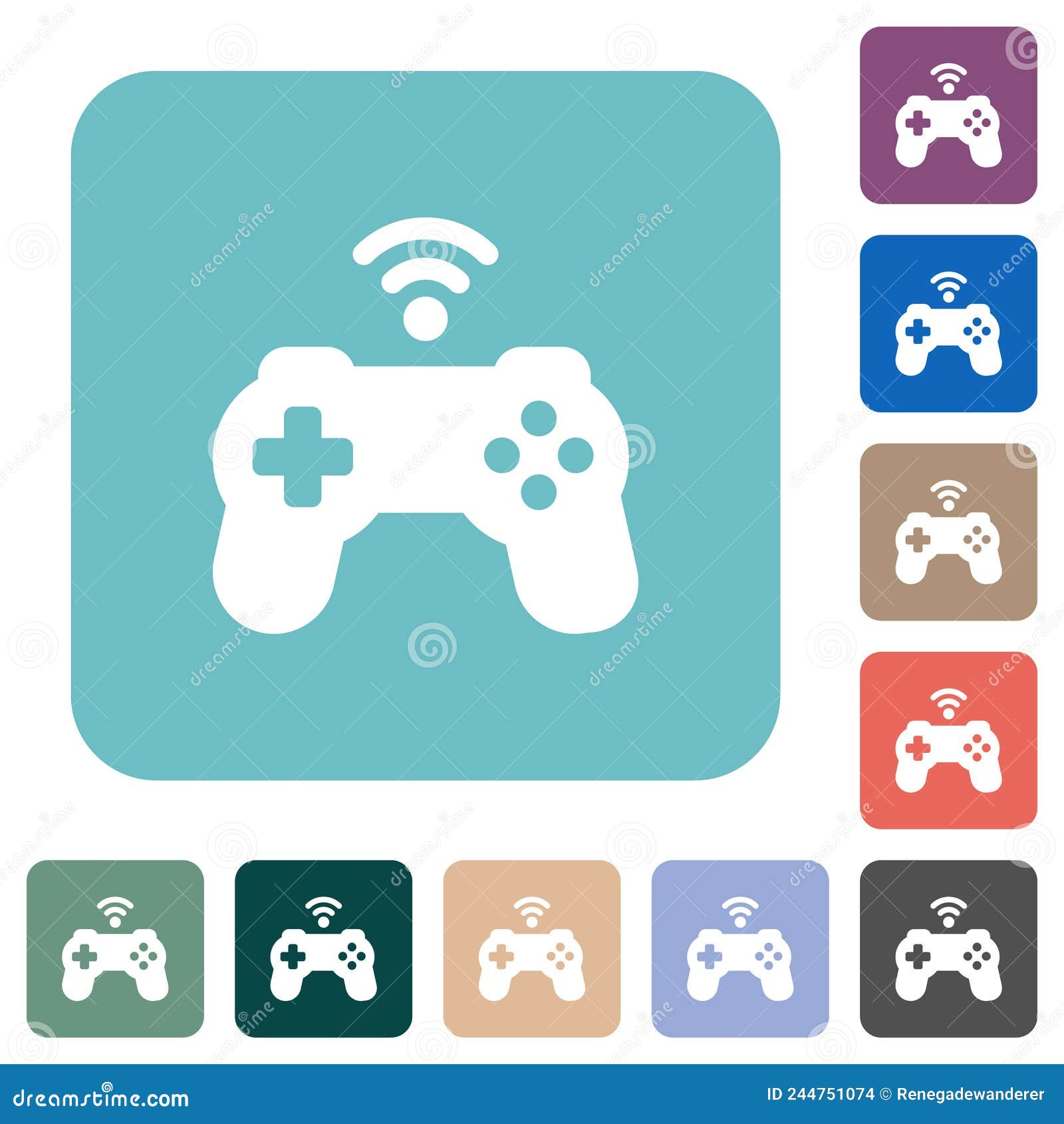Wireless Game Controller Solid Rounded Square Flat Icons Stock Vector - Illustration of game ...