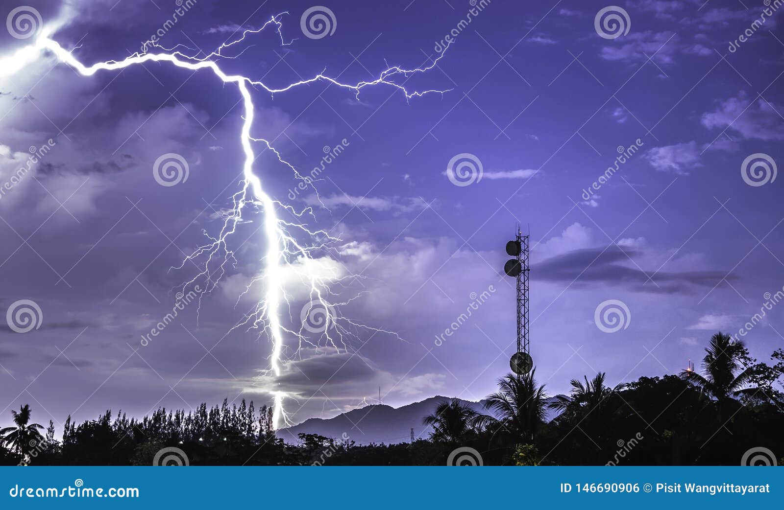Wireless High Speed Like Lightning Power. Blue Sky and White Black ...