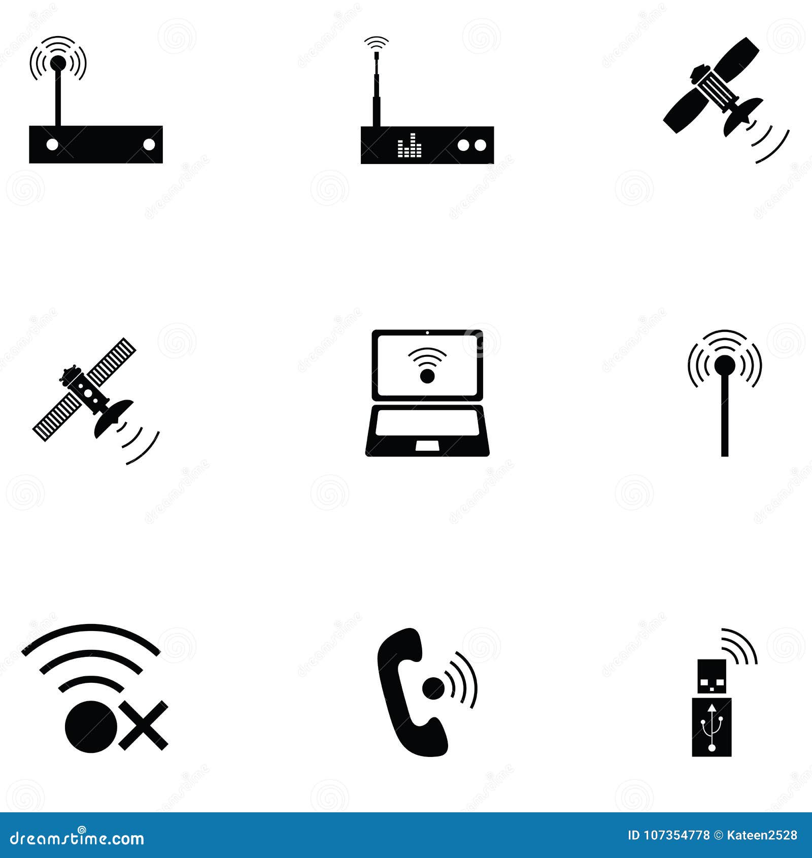 Wireless icon set stock vector. Illustration of communication - 107354778