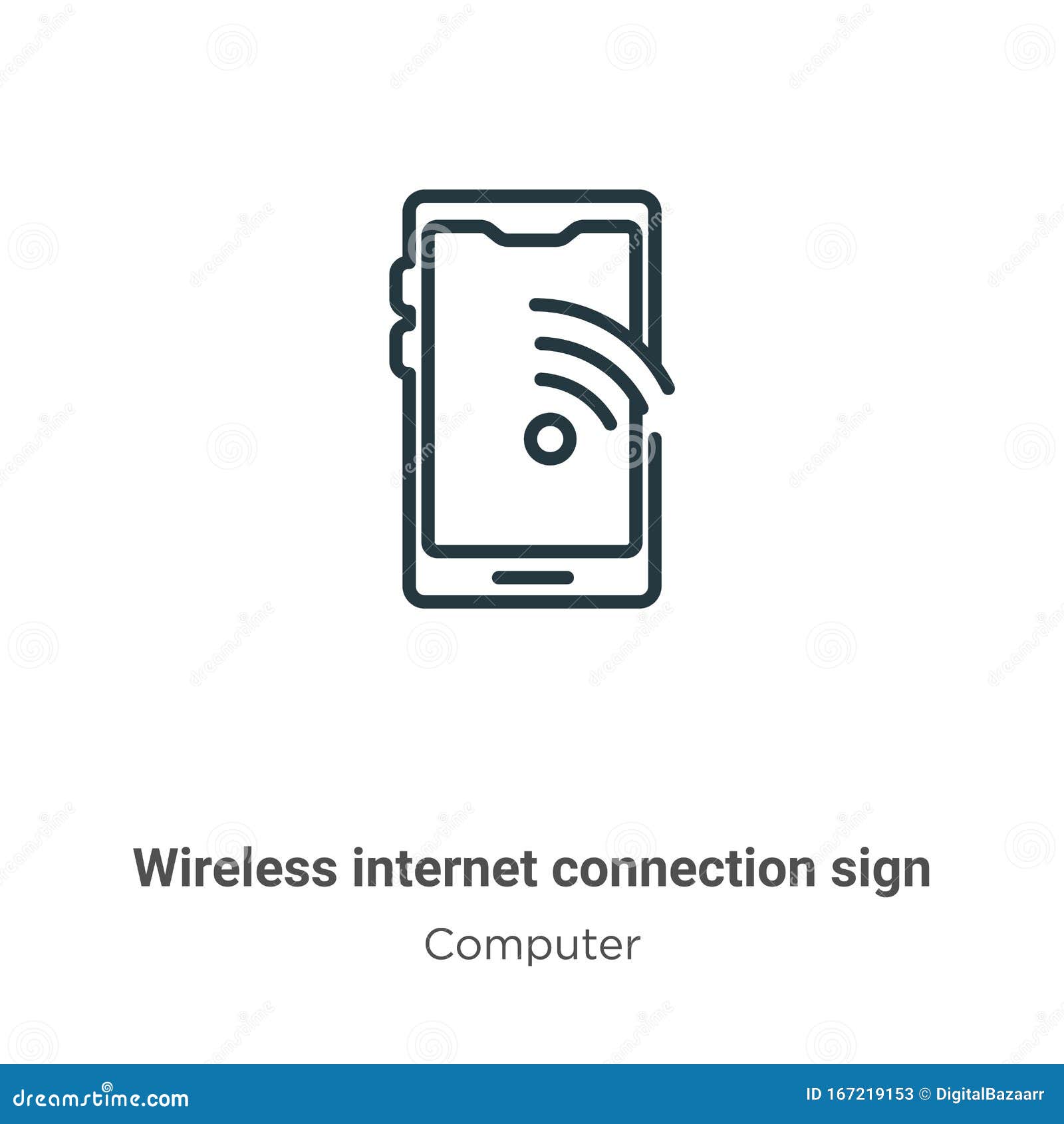 Wireless Internet Connection Sign Outline Vector Icon. Thin Line Black ...