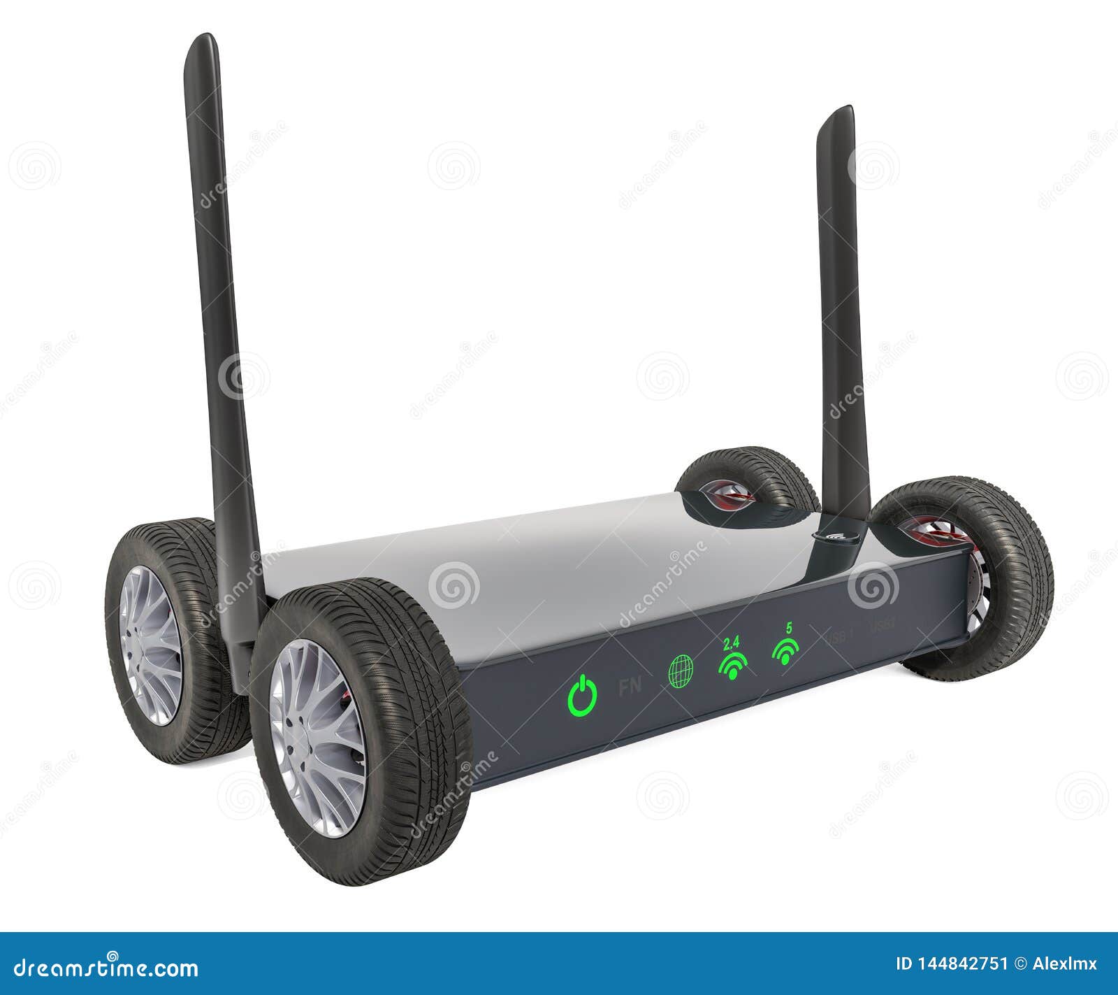 Wireless Internet Router with Car Wheels, 3D Rendering Stock ...