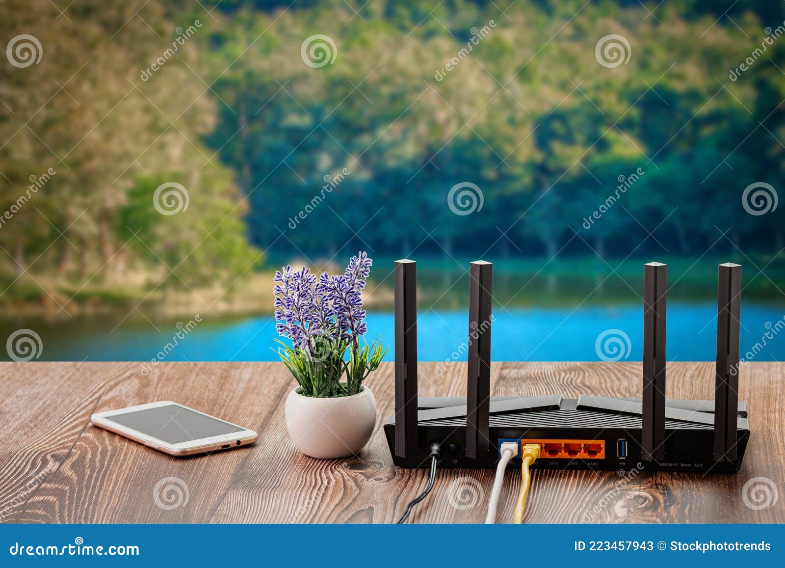 Wireless Internet Router with Connected Cables, the Backside of Fiber ...