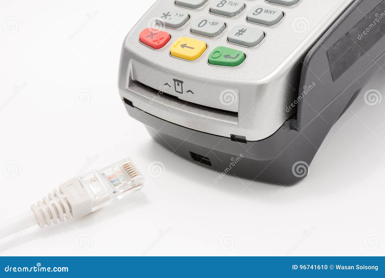 Wireless LAN Cable with a Credit Card Swipe Machine on White Stock ...