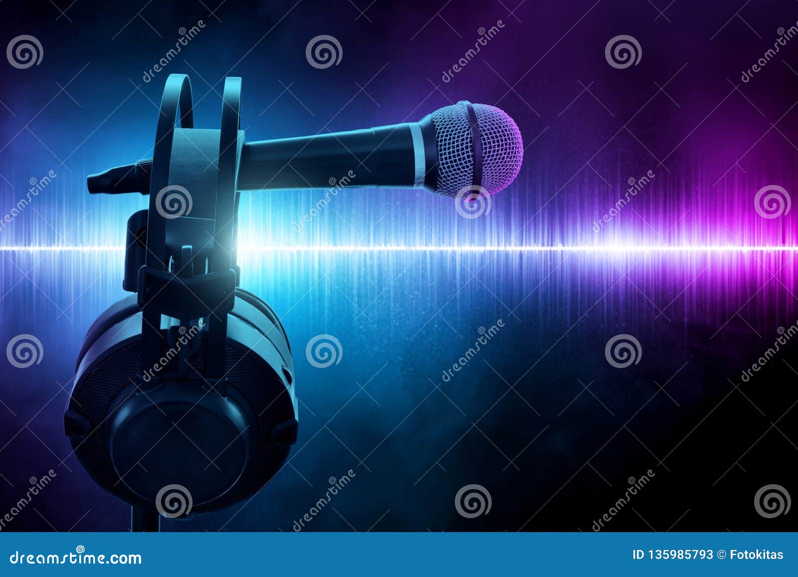 Wireless Microphone On The Stand At A Reception In The Hall. People In ...