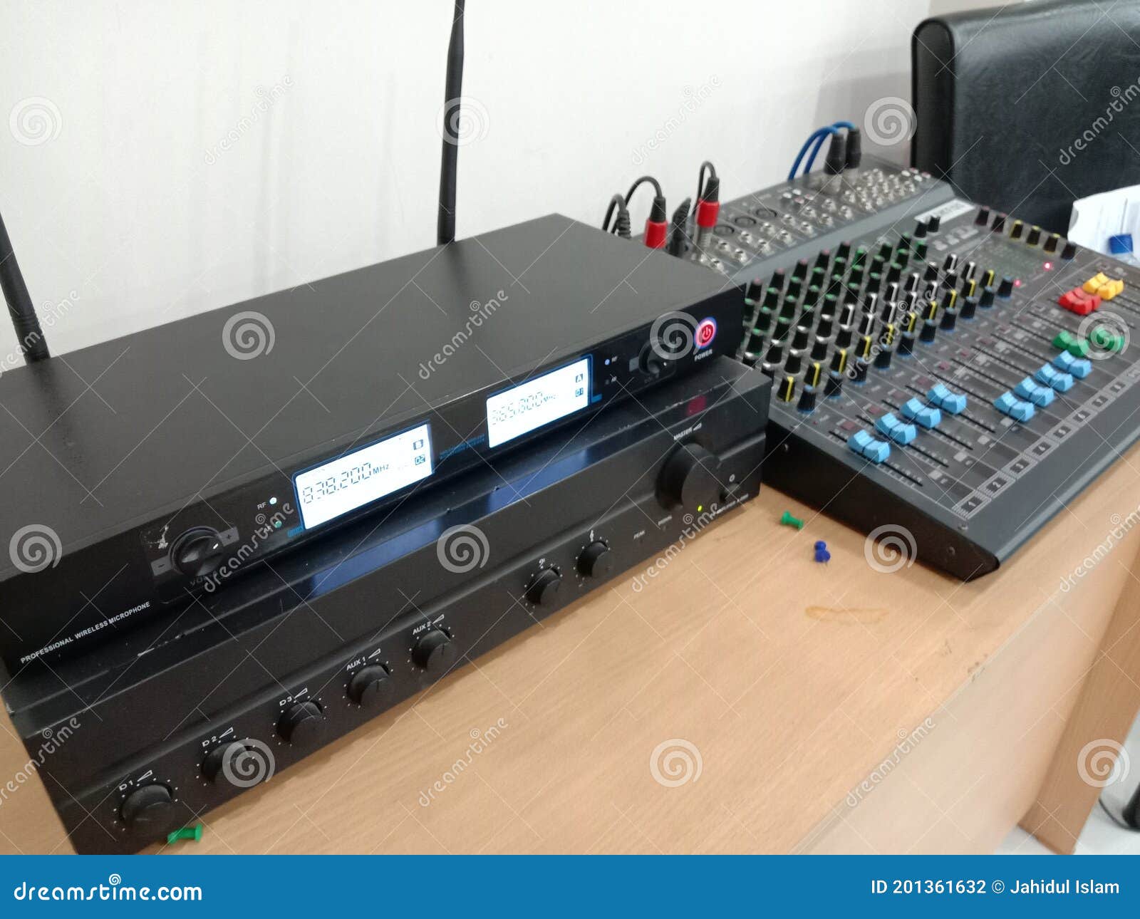 Wireless Microphone Machine and Mixing Desk Stock Photo - Image of bass ...