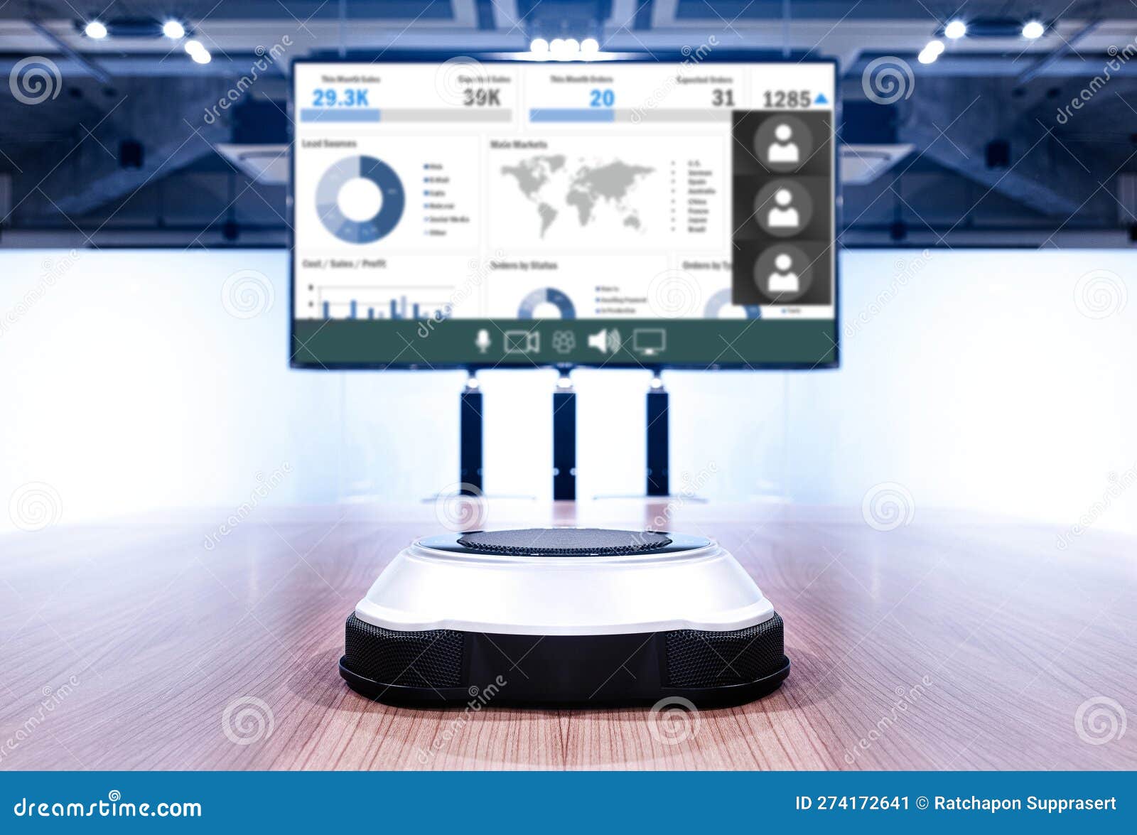 Wireless Microphone Portable on Table with Presentation on Screen ...