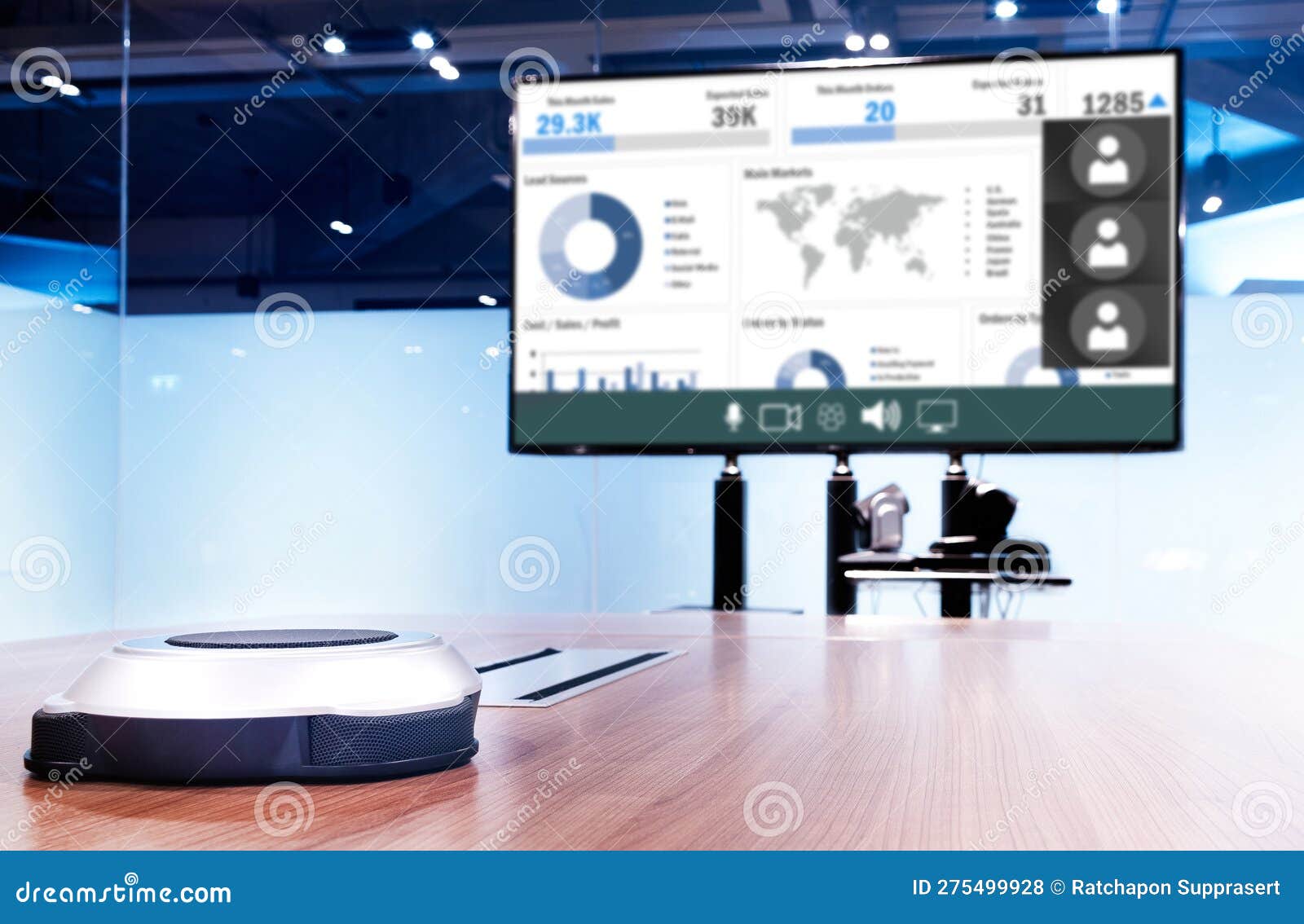 Wireless Microphone Portable on Table with Presentation on Screen ...