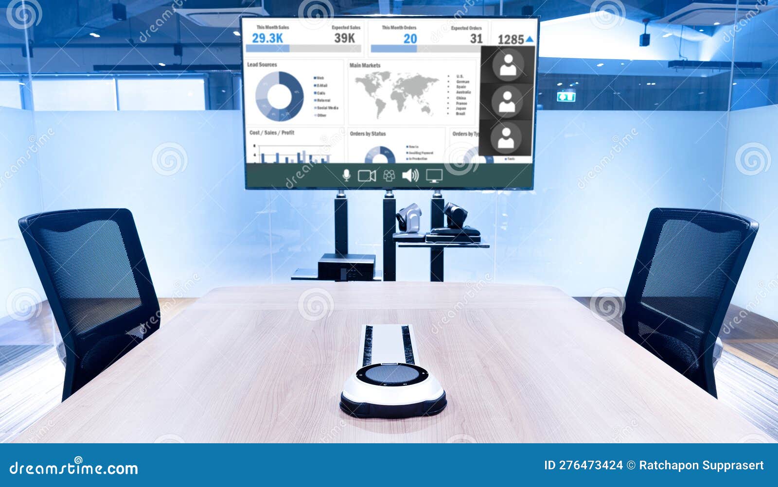 Wireless Microphone Portable on Table with Presentation on Screen ...