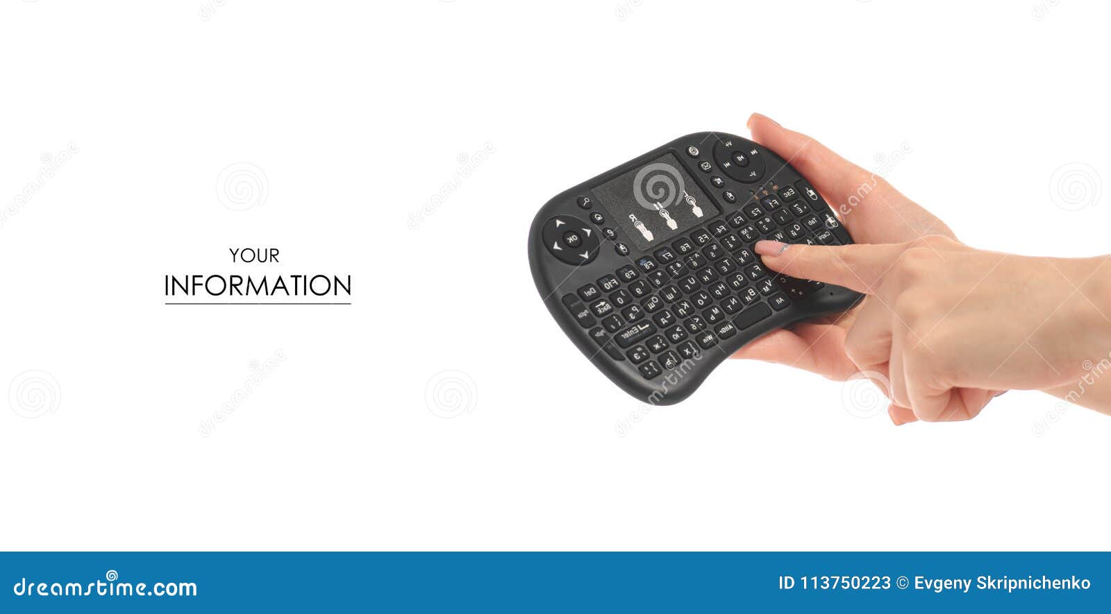 Wireless Mini Keyboard in Hand Pattern Stock Image - Image of push ...