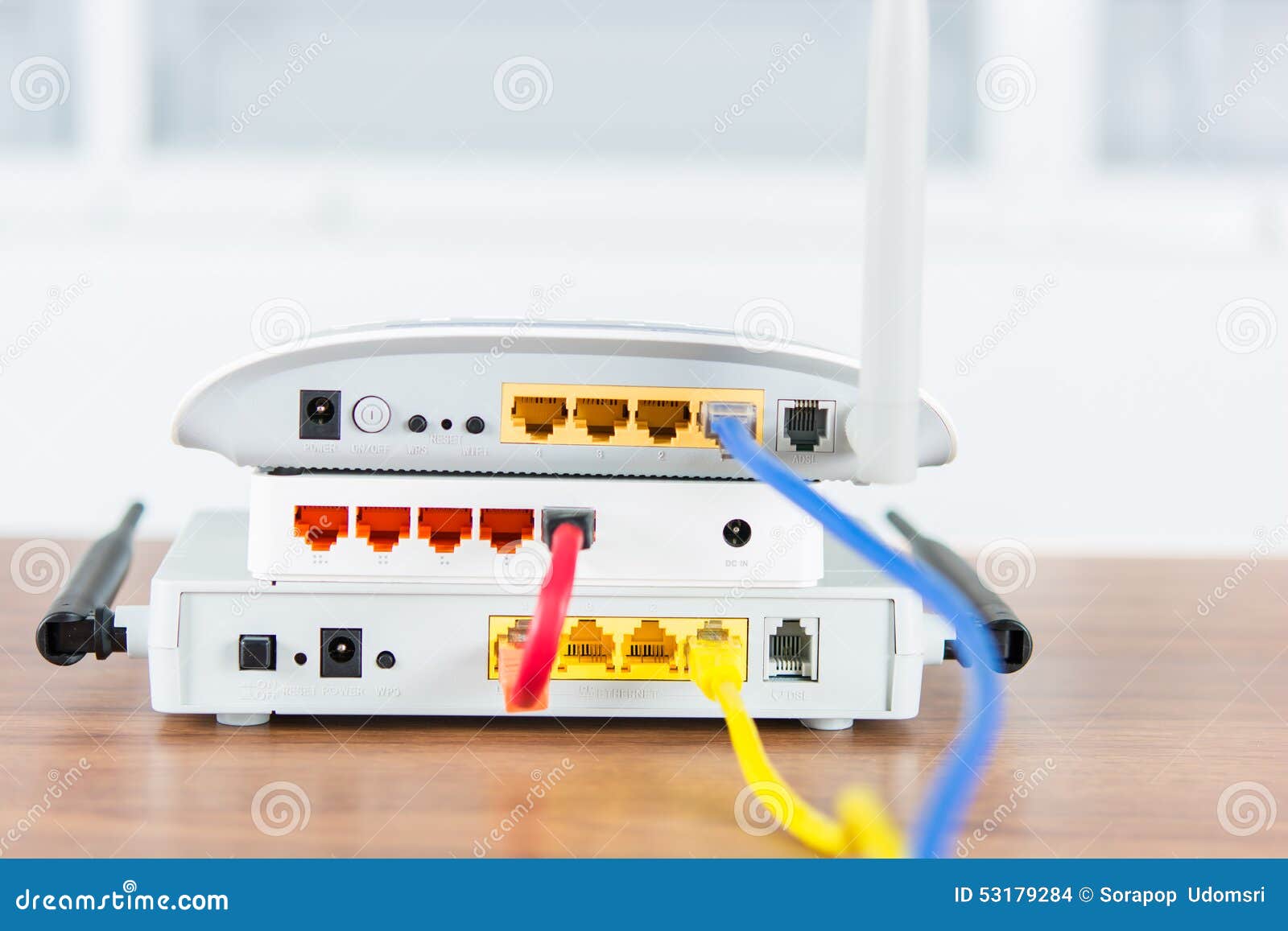 Wireless Modem Router Network Hub with Cable Connect Stock Photo ...