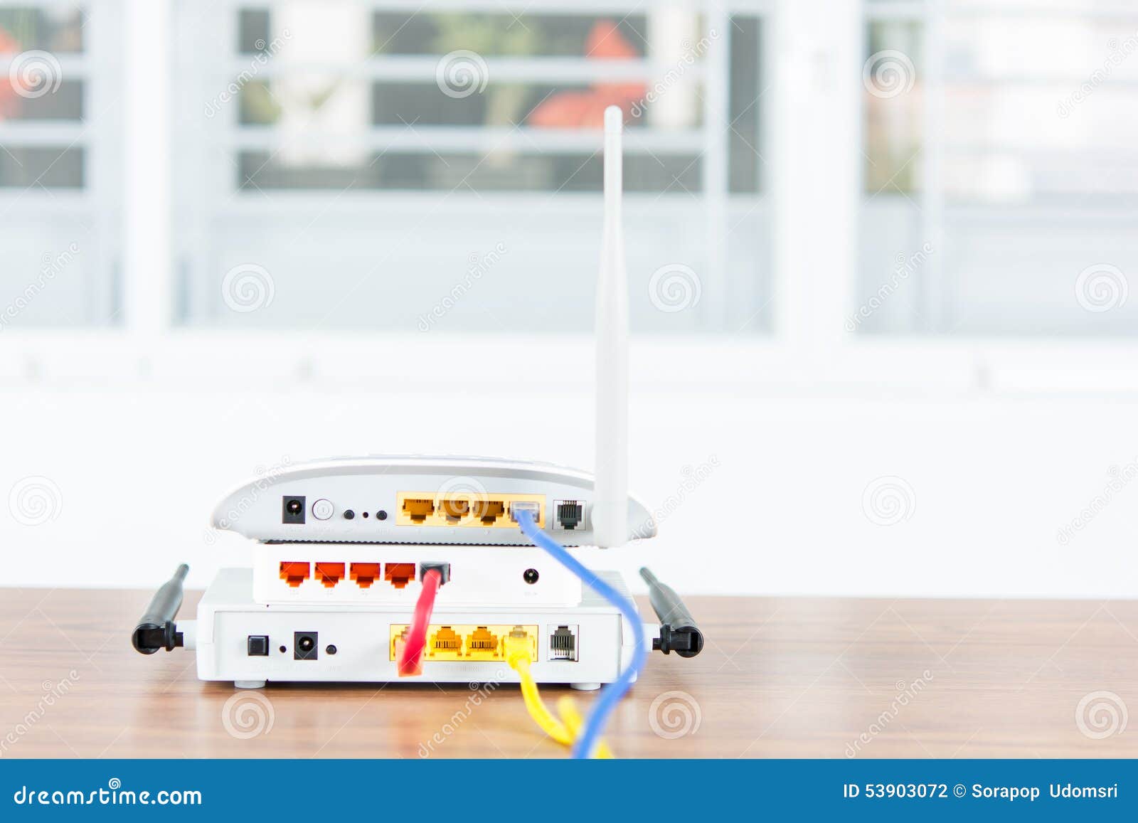 Wireless Modem Router Network Hub with Cable Connect Stock Photo ...