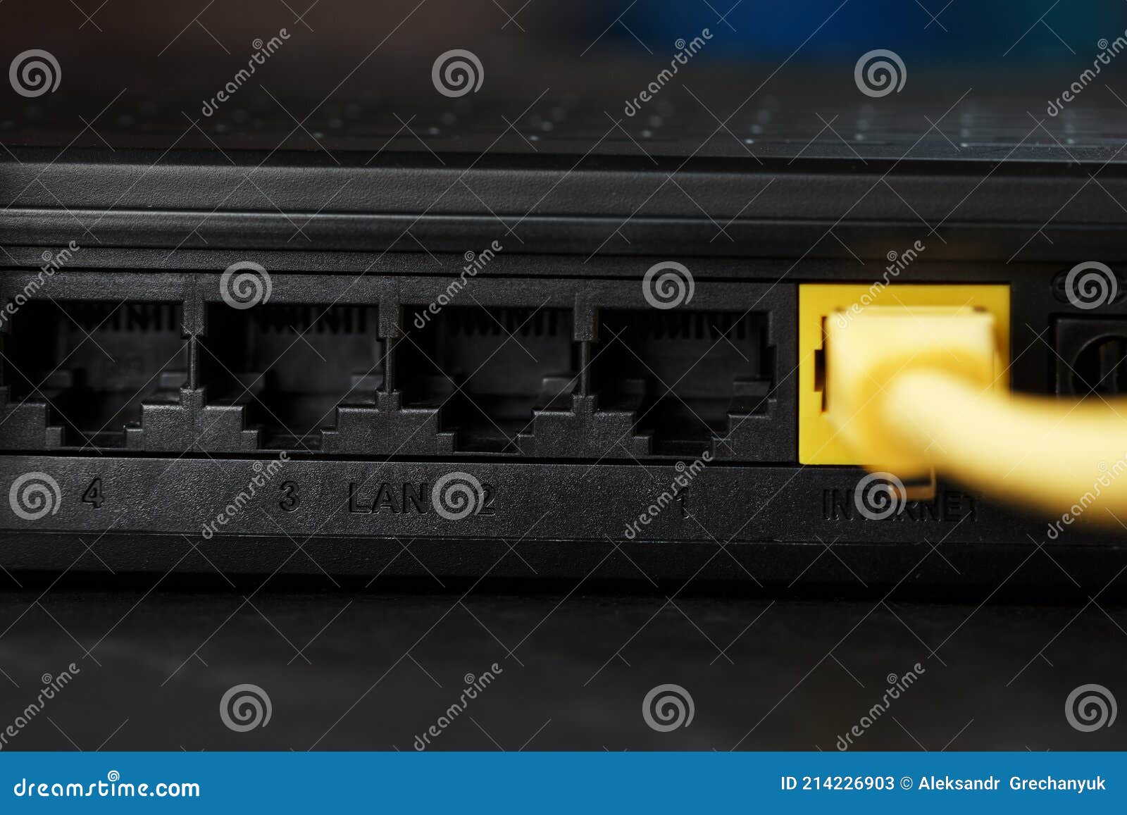 Wireless Modem Router with Yellow Cable and LAN Port for Connection on ...