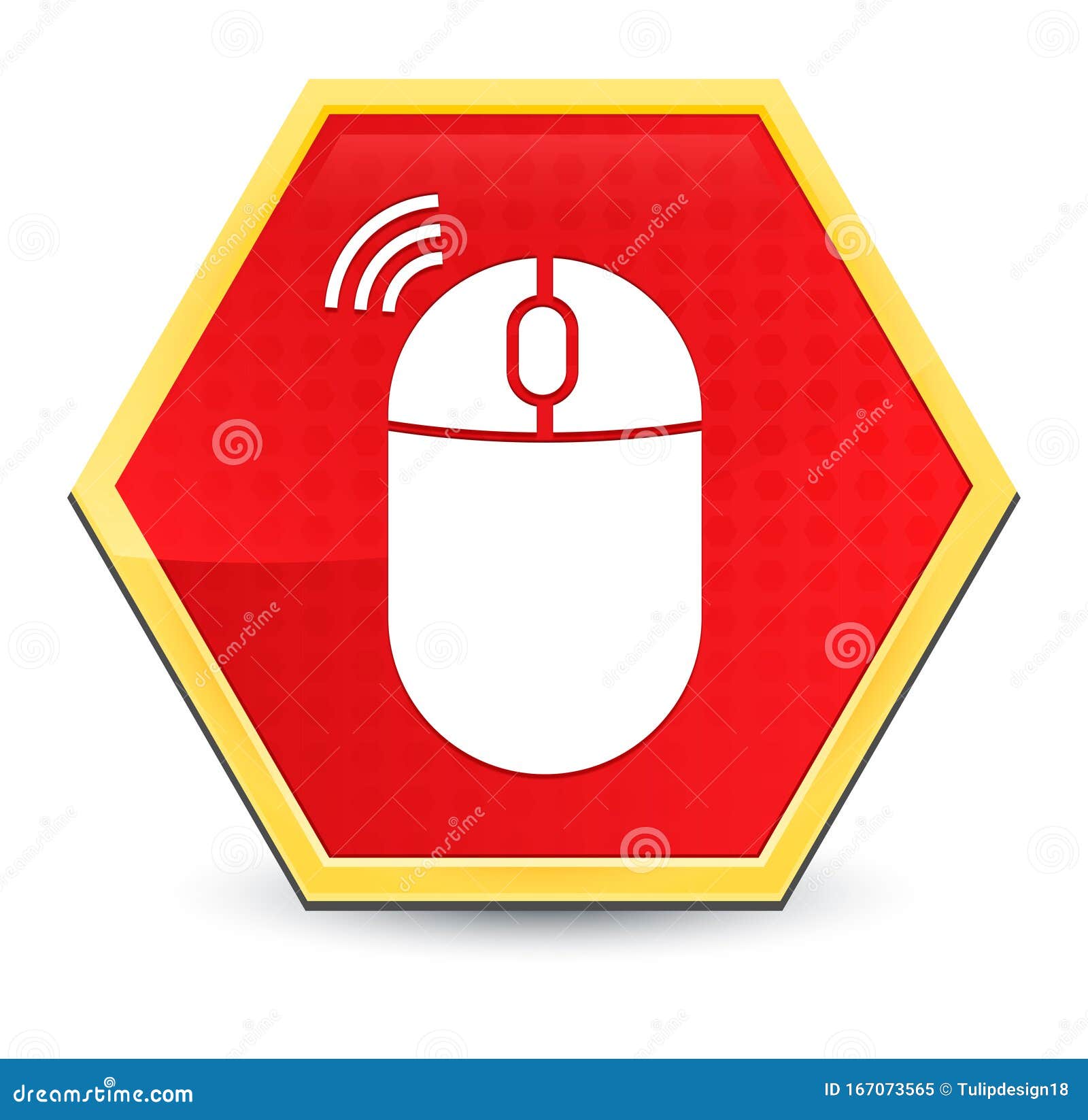 Wireless Mouse Icon Abstract Red Hexagon Button Bright Yellow Frame ...