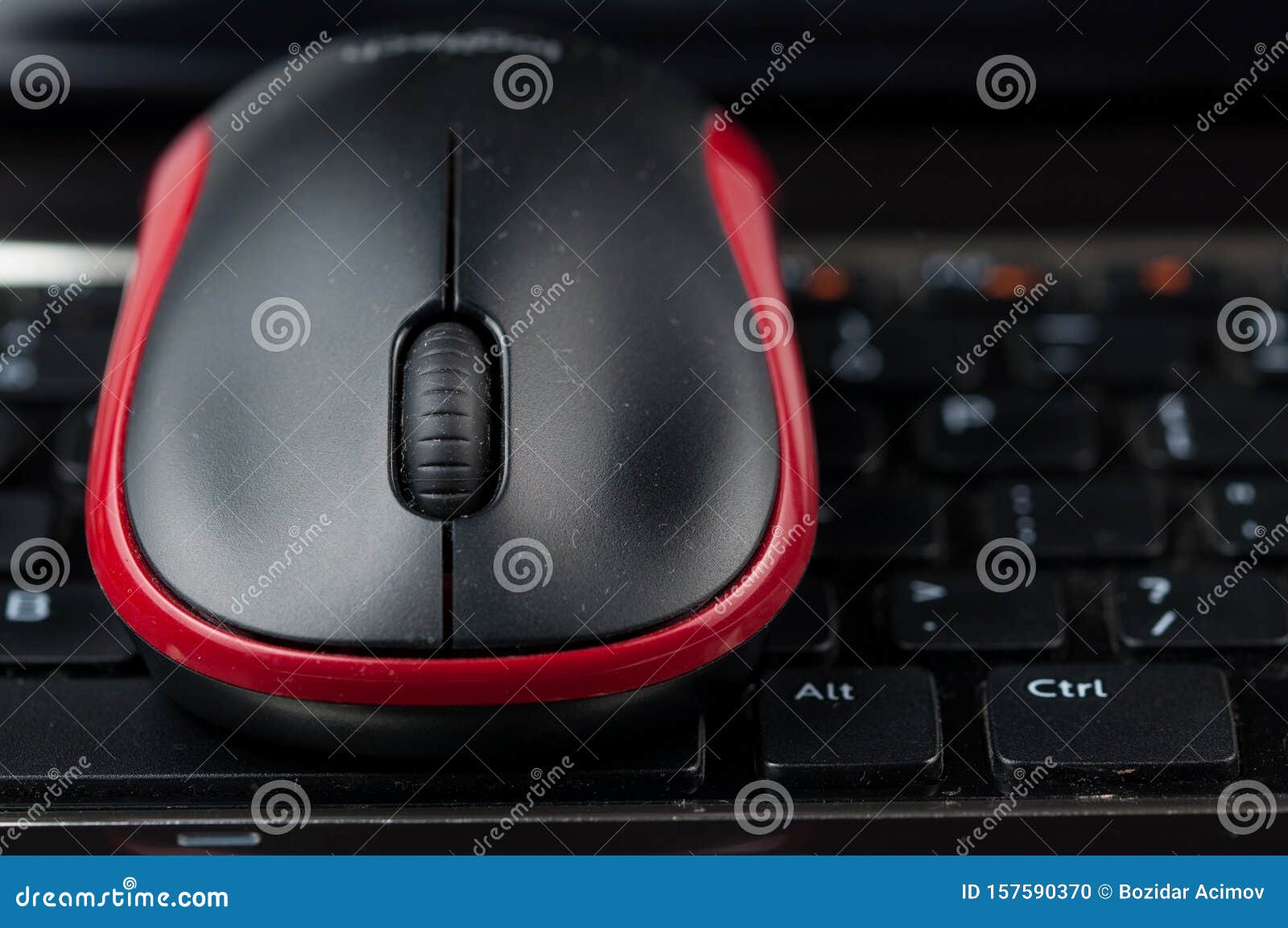 Wireless Mouse on Keyboard.Laptop on Desk Stock Photo - Image of table ...