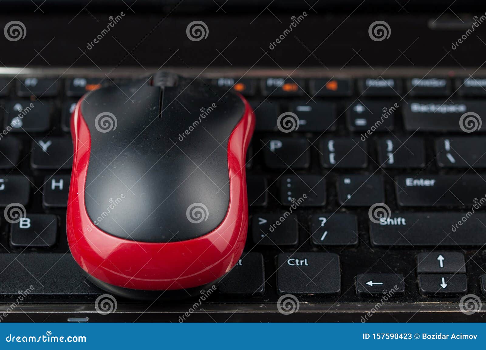 Wireless Mouse on Keyboard.Laptop on Desk Stock Image - Image of work ...