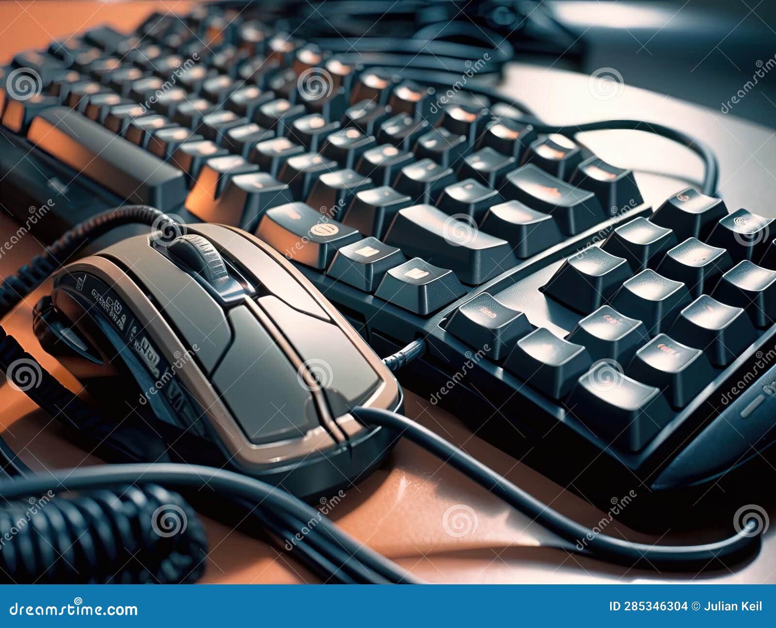 Wireless Mouse and Keyboard on Office Desk Stock Illustration ...