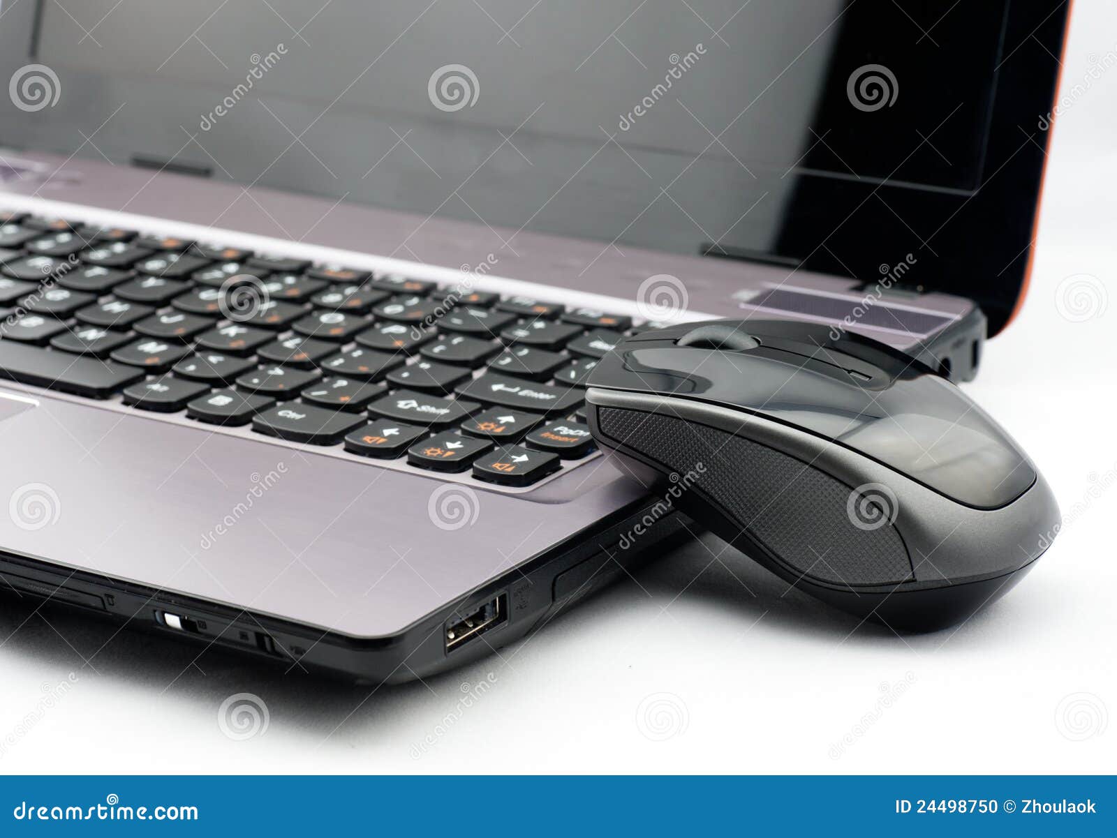 A Wireless Mouse and a Laptop Stock Photo - Image of computer ...