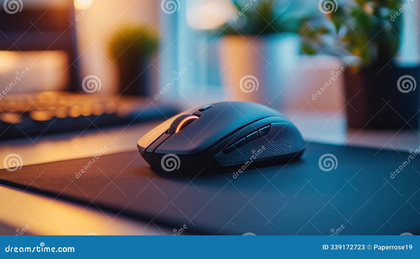 Wireless Mouse with a Scroll Wheel on a Mouse Pad, Ready for Use Stock ...