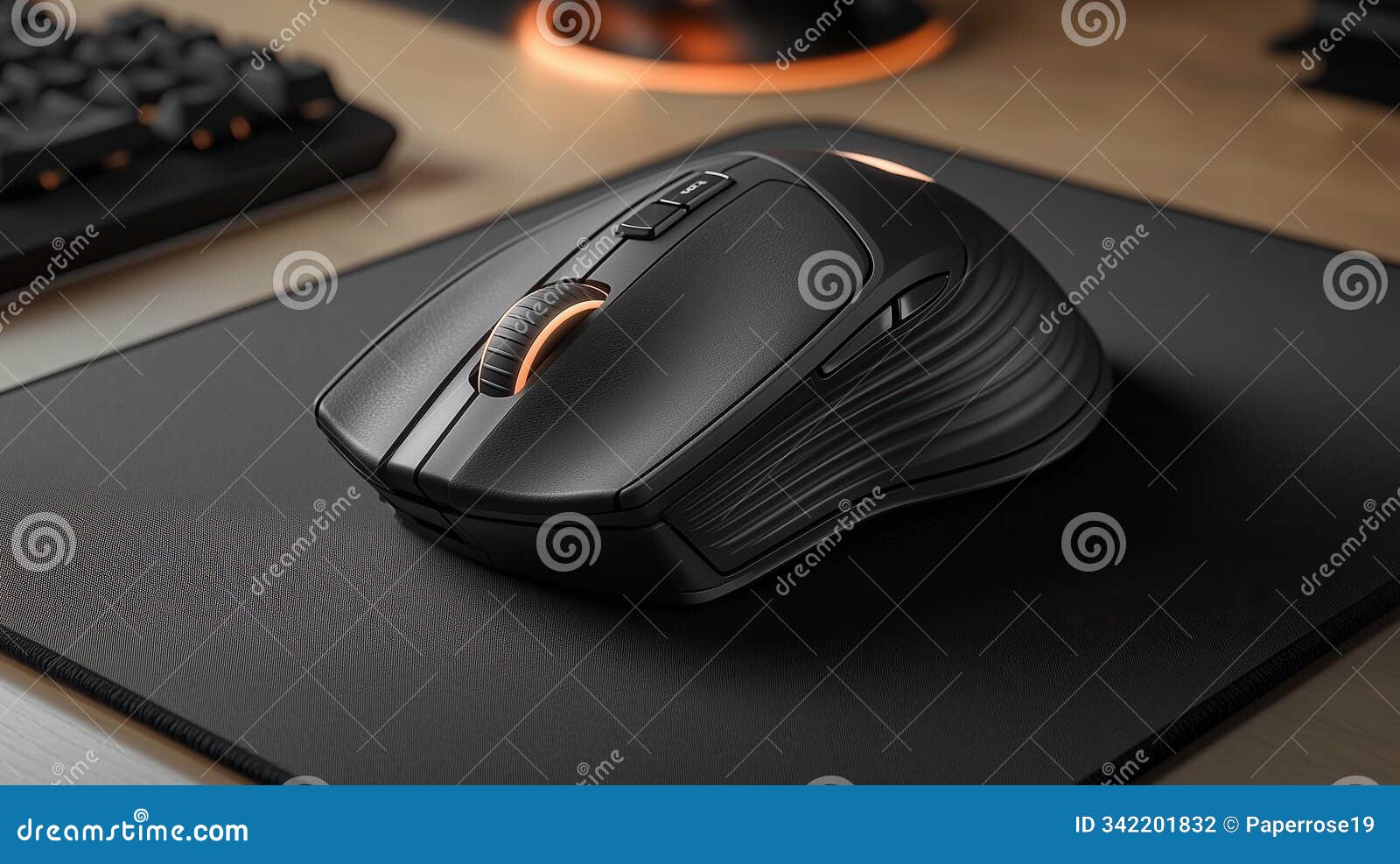 Wireless Mouse with a Scroll Wheel on a Mouse Pad, Ready for Use Stock ...