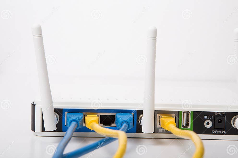 Wireless Network Router with Cables Stock Photo - Image of rj45, wifi ...