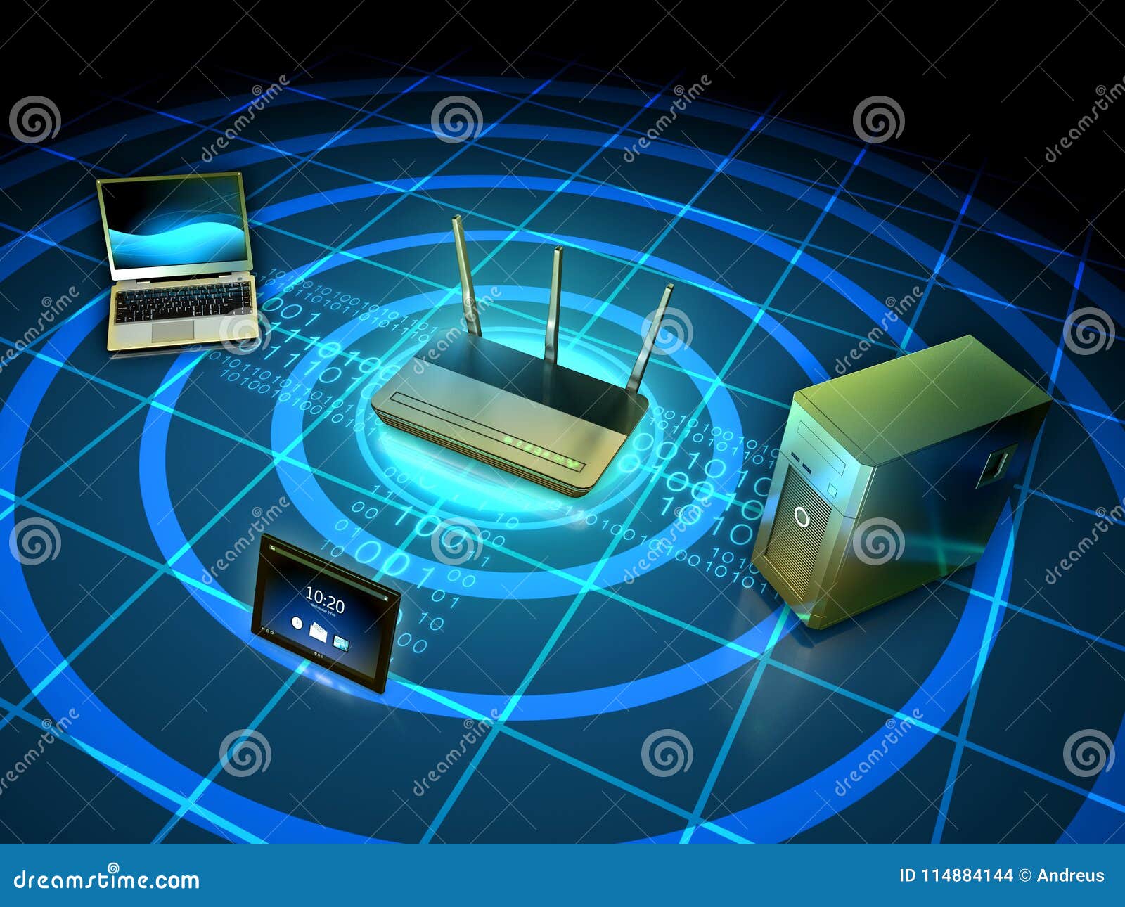 Wireless network setup stock illustration. Illustration of device ...