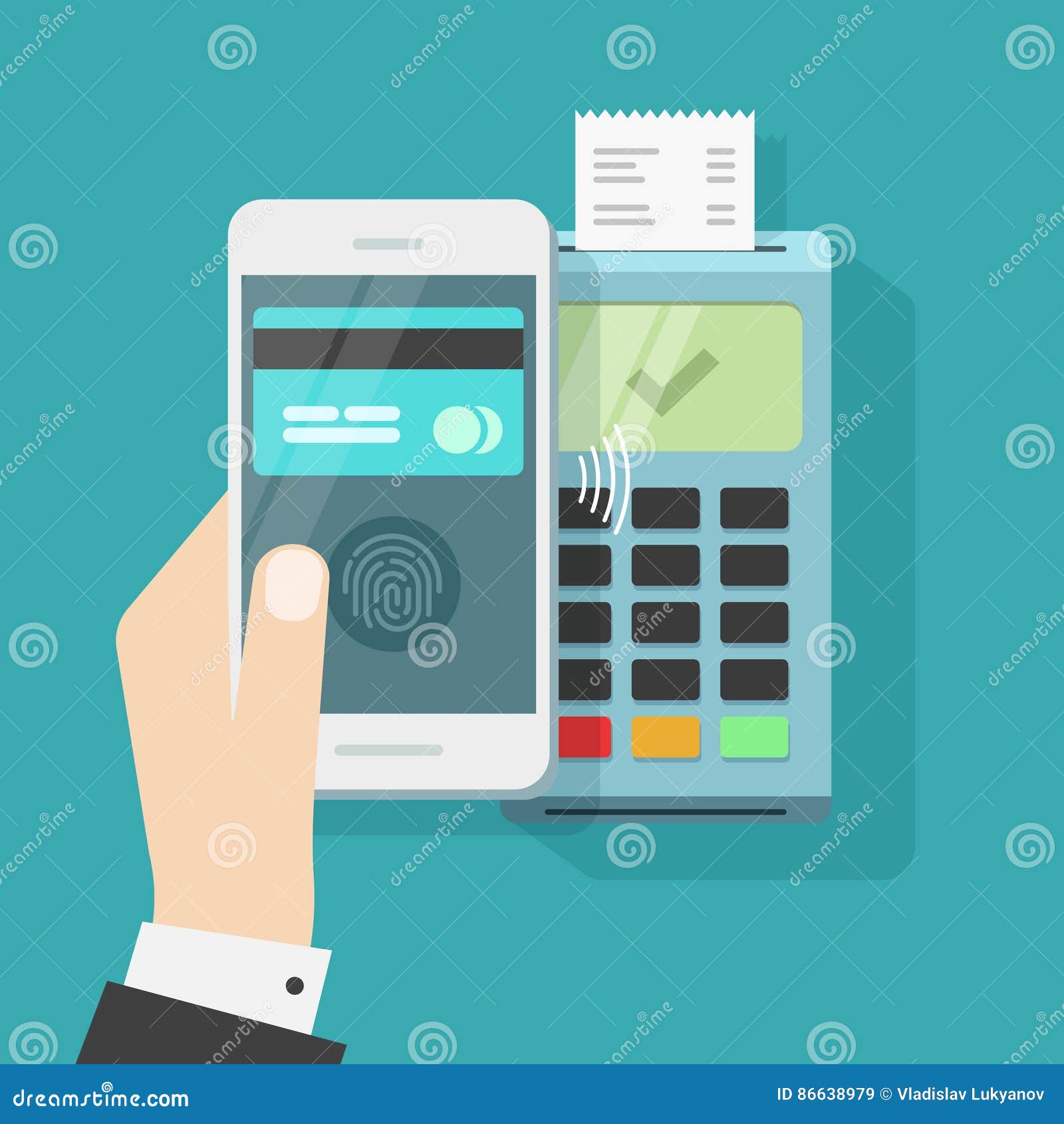 Wireless Payment with Smartphone and Nfc Terminal Vector Illustration ... Wireless Payment with Smartphone and Nfc Terminal Vector Illustration ...