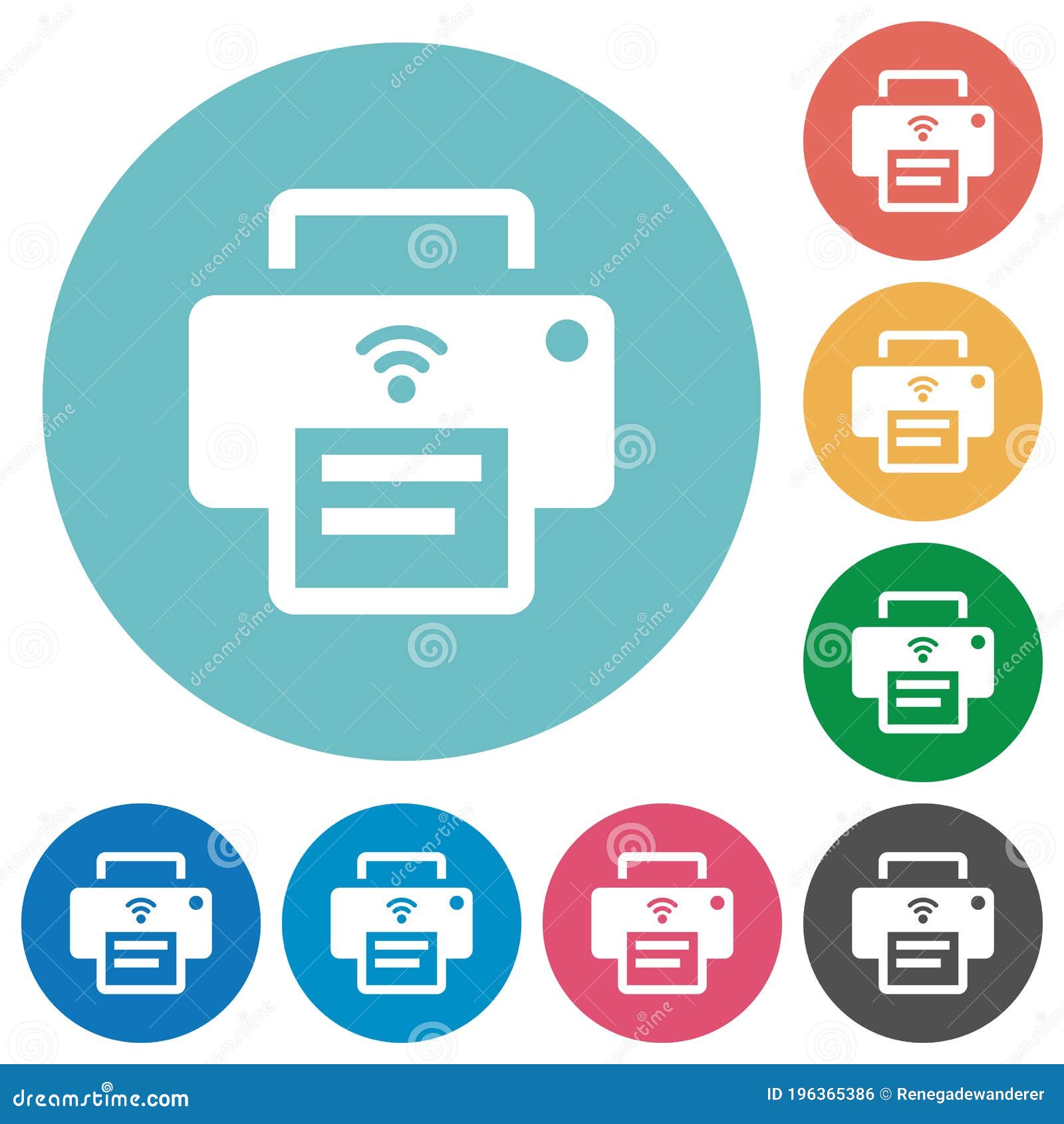 Wireless Printer Flat Round Icons Stock Vector - Illustration of design ...