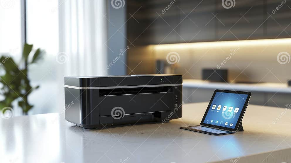 Wireless Printer and Tablet Setup in Modern Office Technology Showcase ...