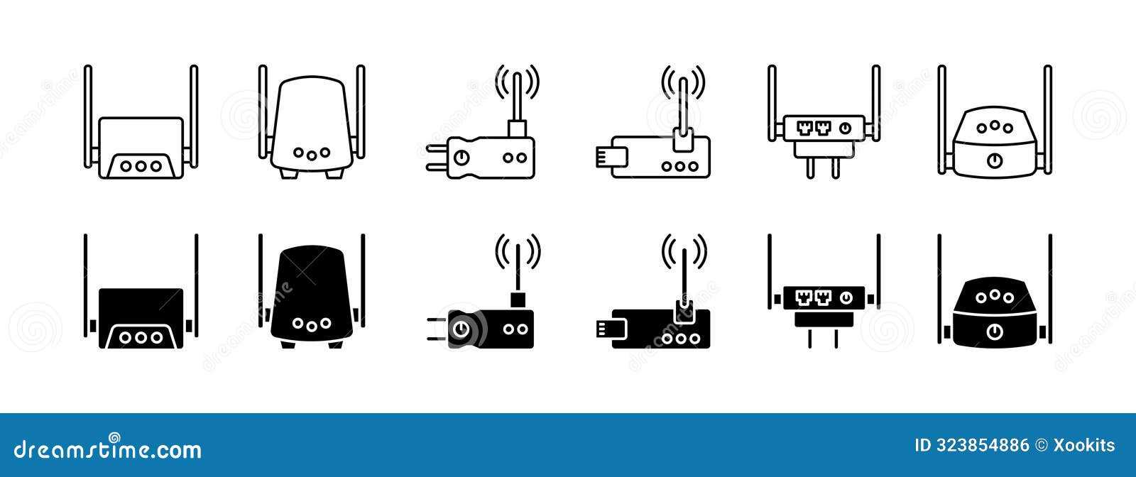 Wireless Router and Access Point Devices Icon Set with Outline and ...