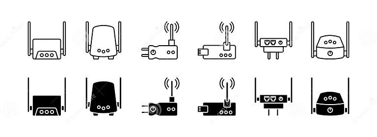 Wireless Router and Access Point Devices Icon Set with Outline and ...