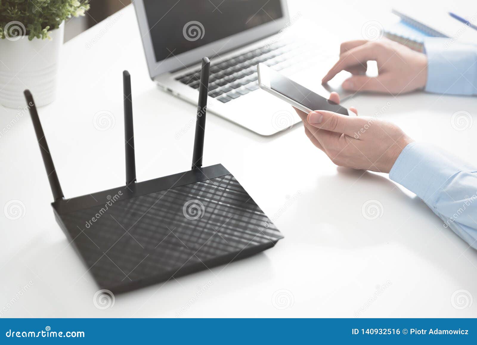 Wireless Router or Access Point Stock Photo - Image of home, phone ...