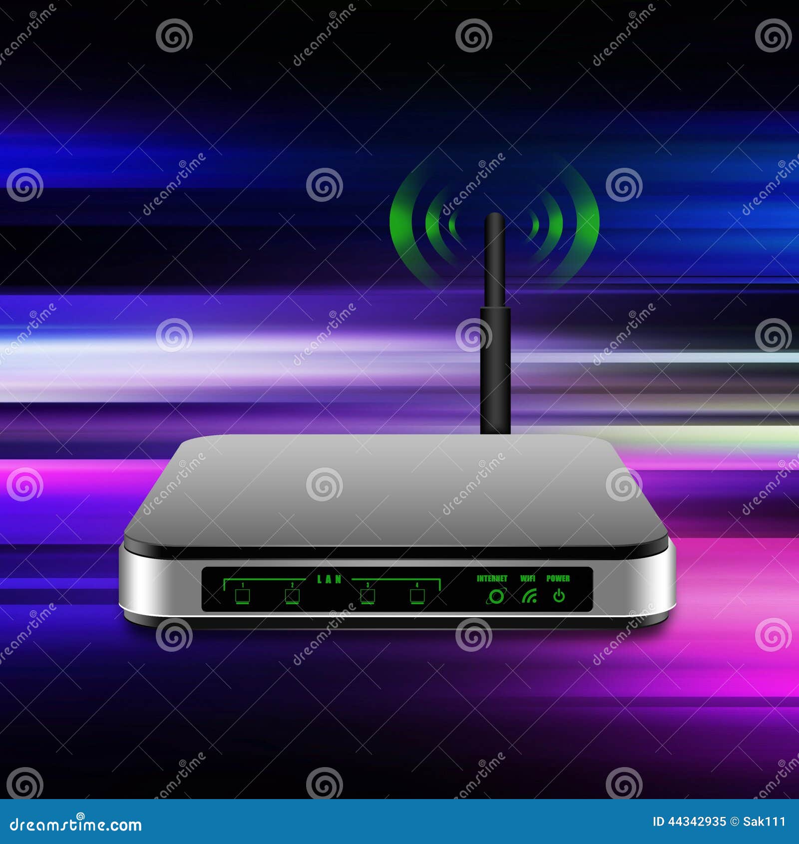 Wireless Router with the Antenna Illustration on Abstract Back Stock ...