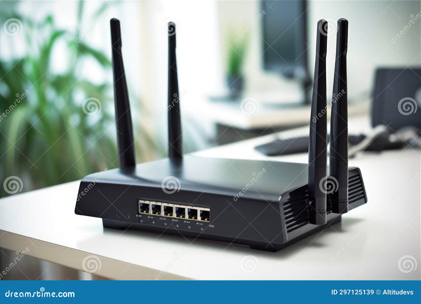 Wireless Router with Antennas in Office Environment Stock Image - Image ...