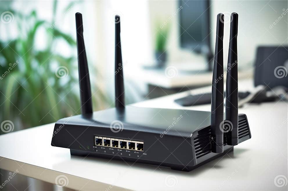 Wireless Router with Antennas in Office Environment Stock Image - Image ...