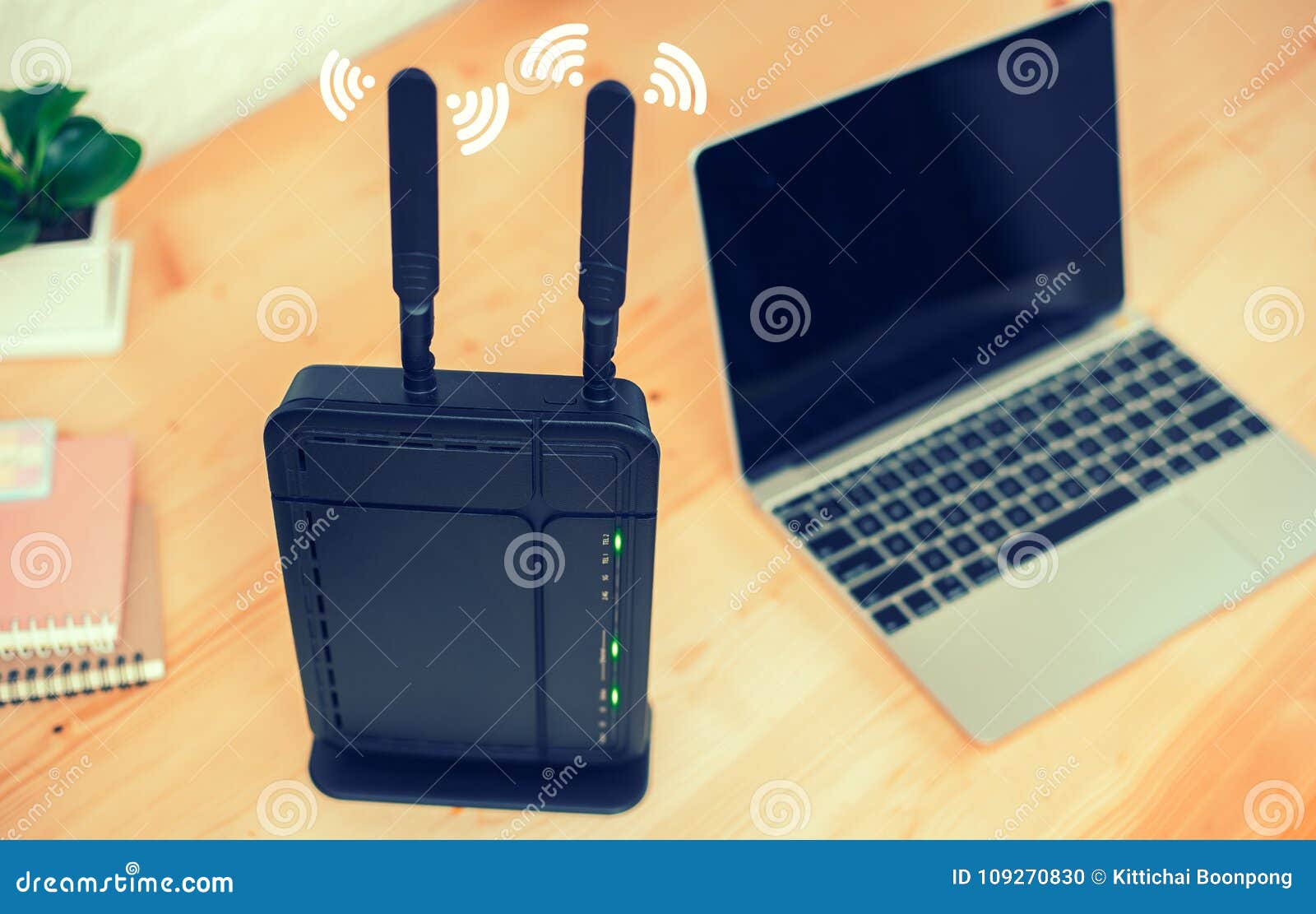 Wireless Router on Living Room at Home Stock Photo - Image of connect ...