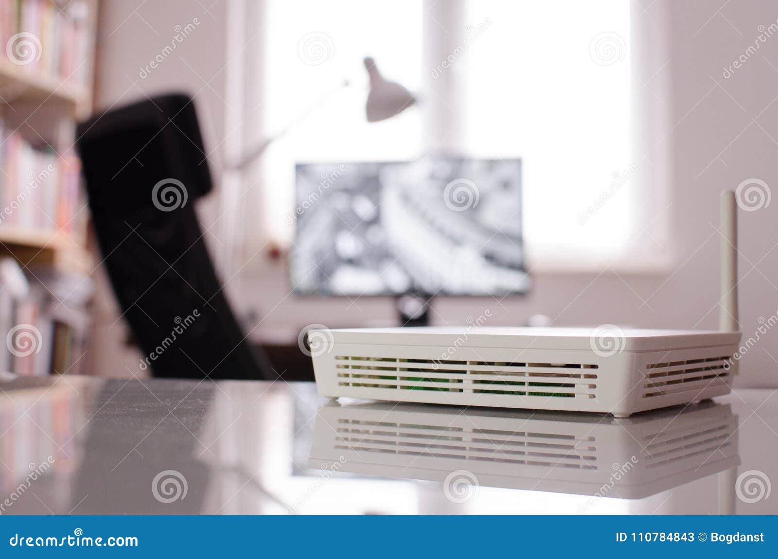 Wireless Router on Reflective Surface, Inside Small Office Stock Image ...