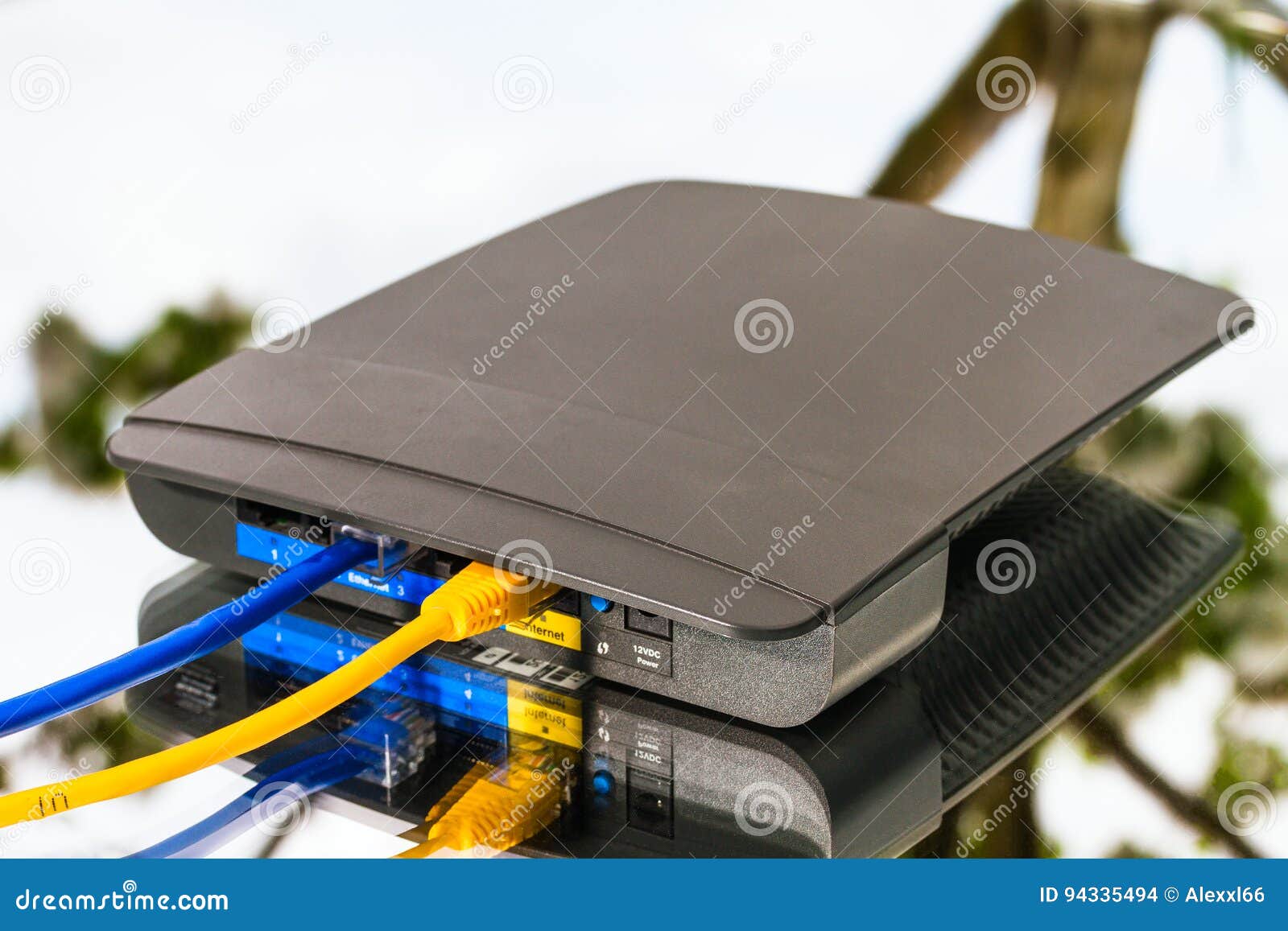 Wireless Router, Yellow and Blue Ethernet Cables Stock Photo - Image of ...
