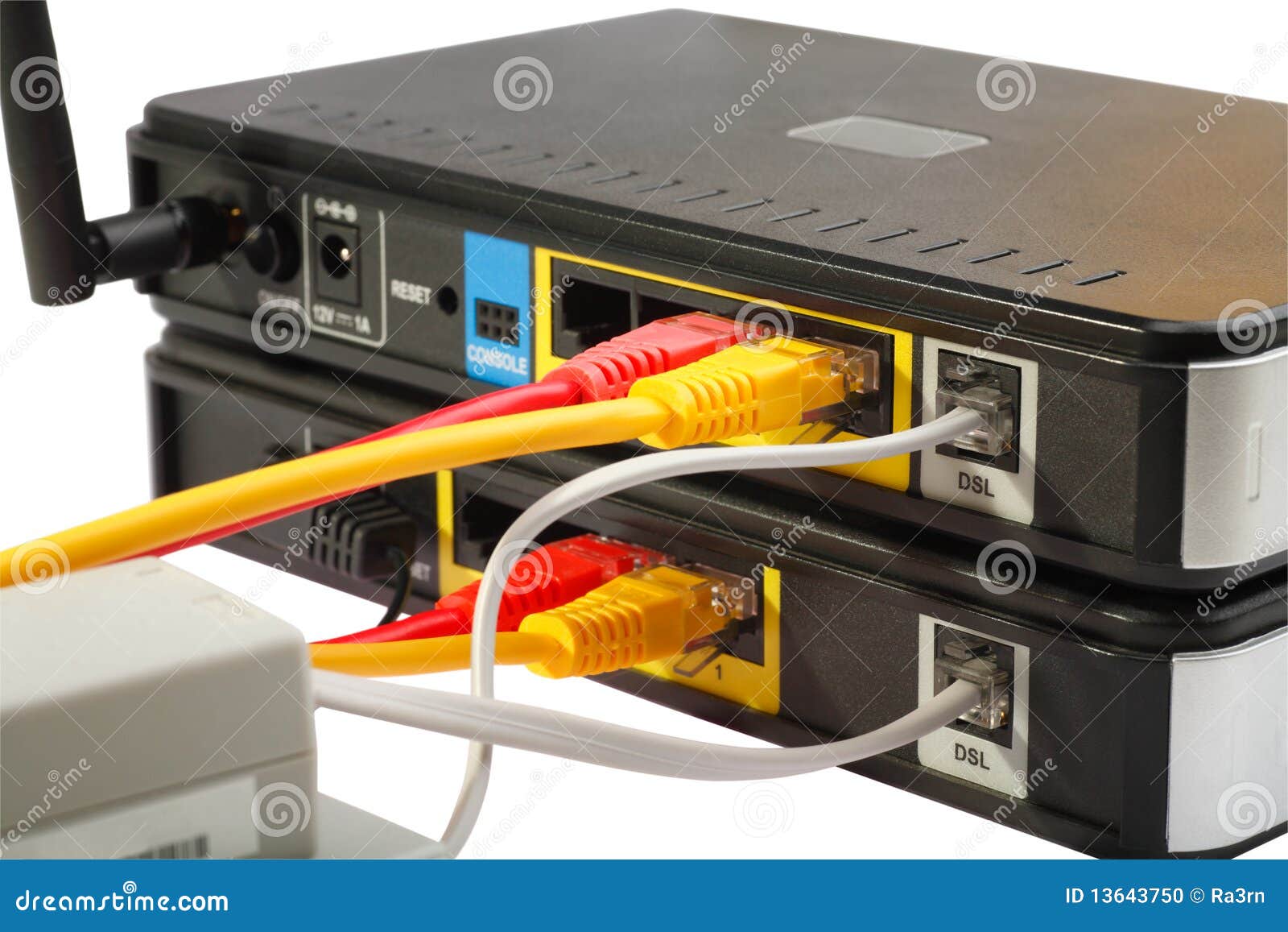 Wireless Routers and Networking Cable Stock Photo - Image of bandwidth ...