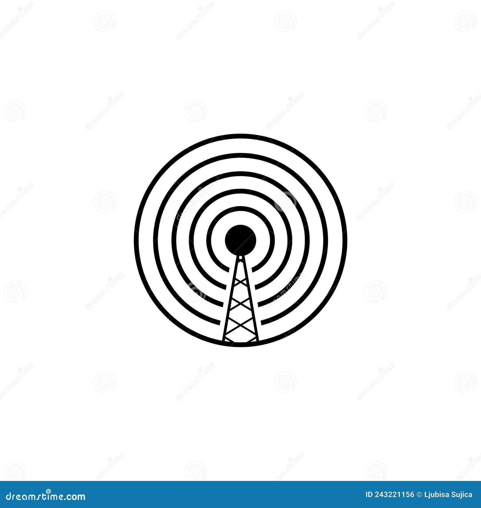 Broadcast Transmitter Antenna Icon With Doodle Style Cartoon Vector