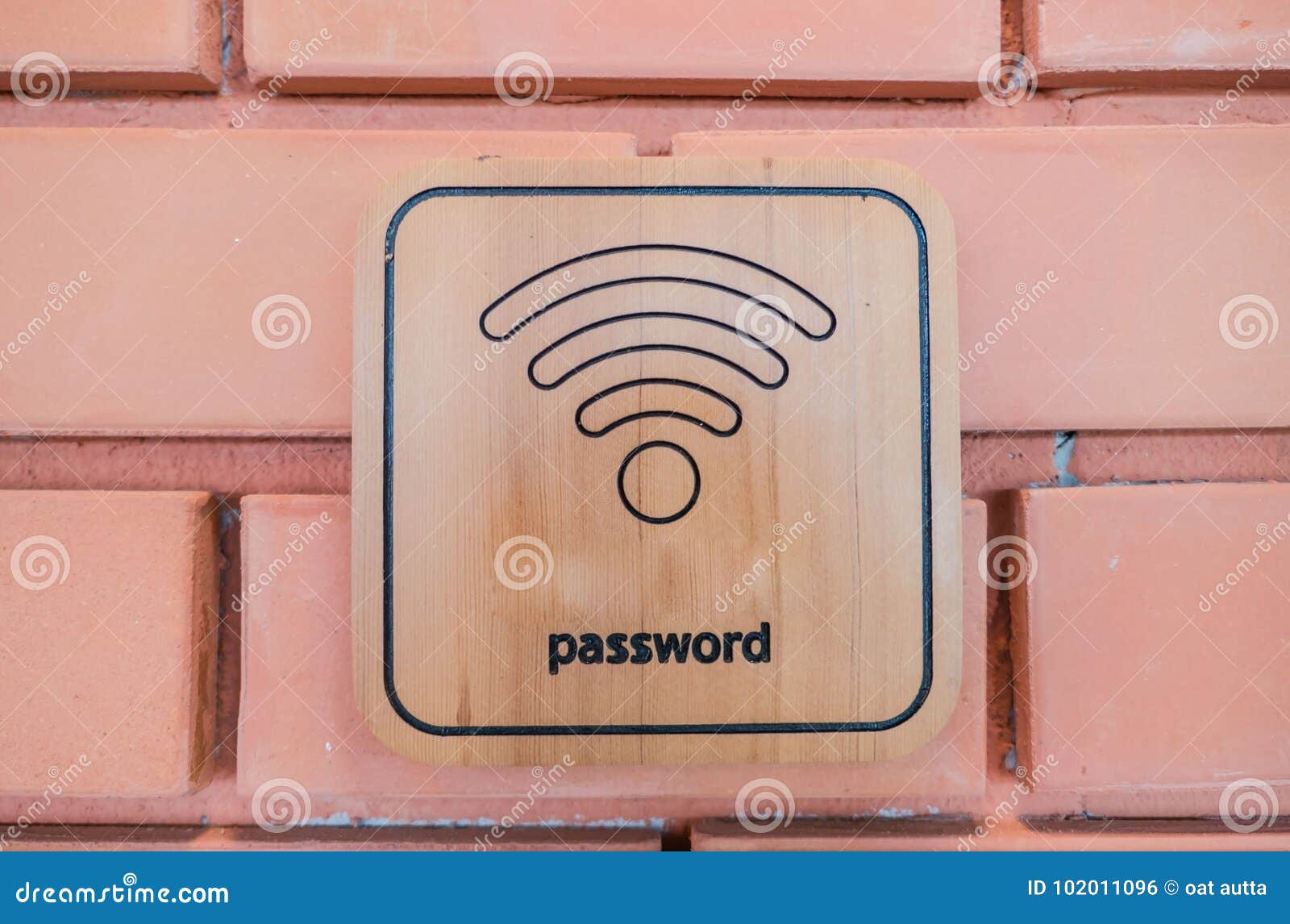 Wireless Sign on Wooden Board on the Brick Wall Stock Photo - Image of ...