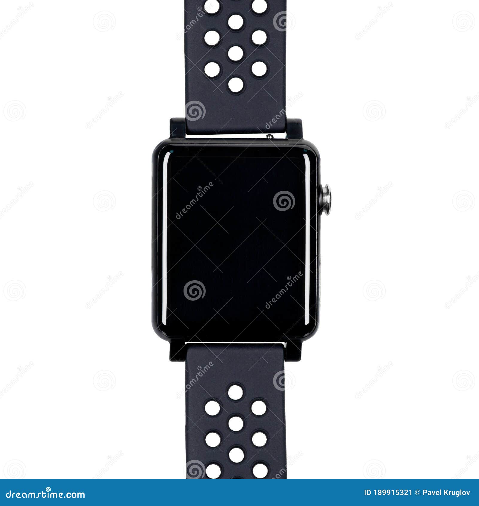 Wireless Smartwatch in a Square Glossy Black Case with a Blank Screen ...