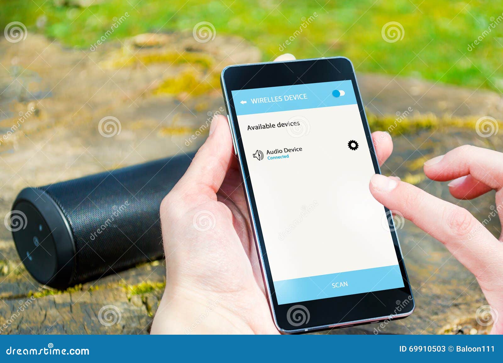 Wireless Speaker Connected To Smartphone in Outdoor Entertainment ...
