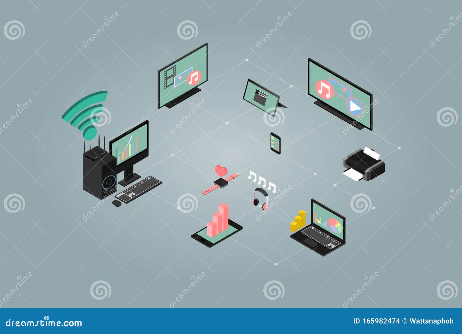 Wireless Technologies Isometric and Electronic Objects Stock Vector ...